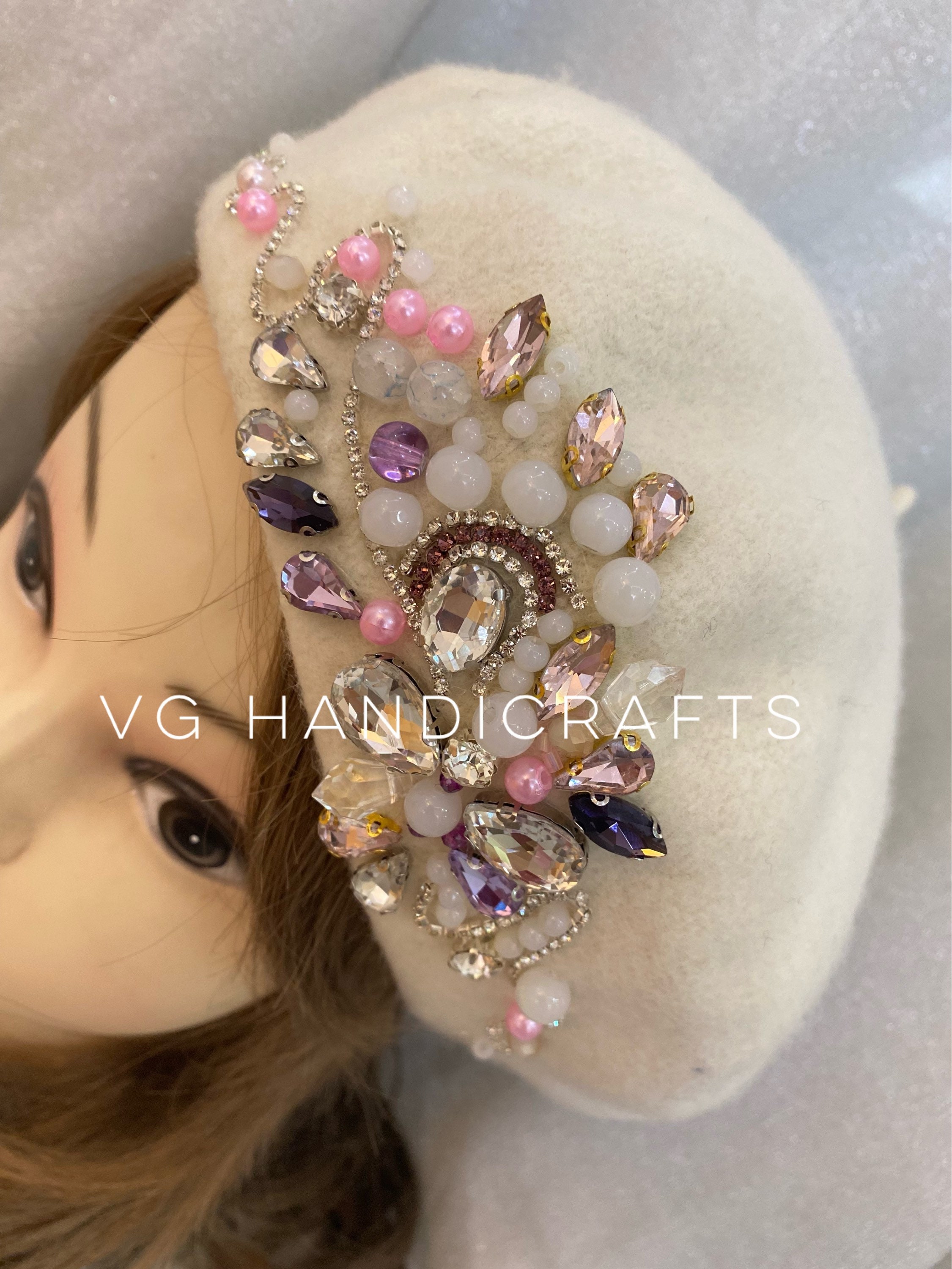Handmade Pearl Crystal Embroidered Beret Warm Hat - Etsy