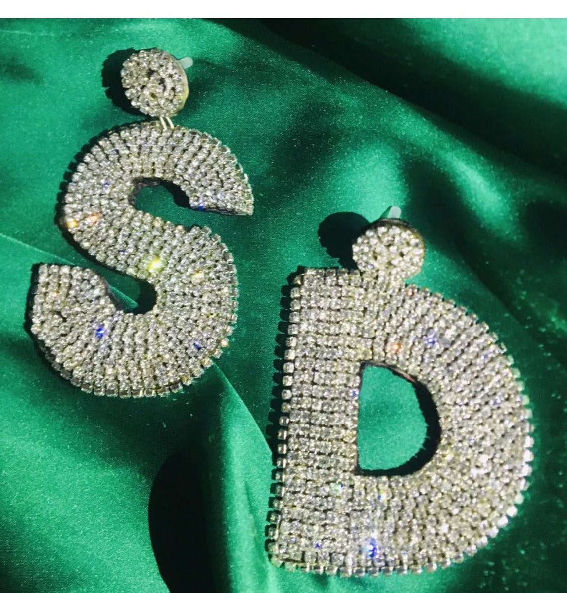 Handmade Personalized Letter Earrings Rhinestone Earrings | Etsy