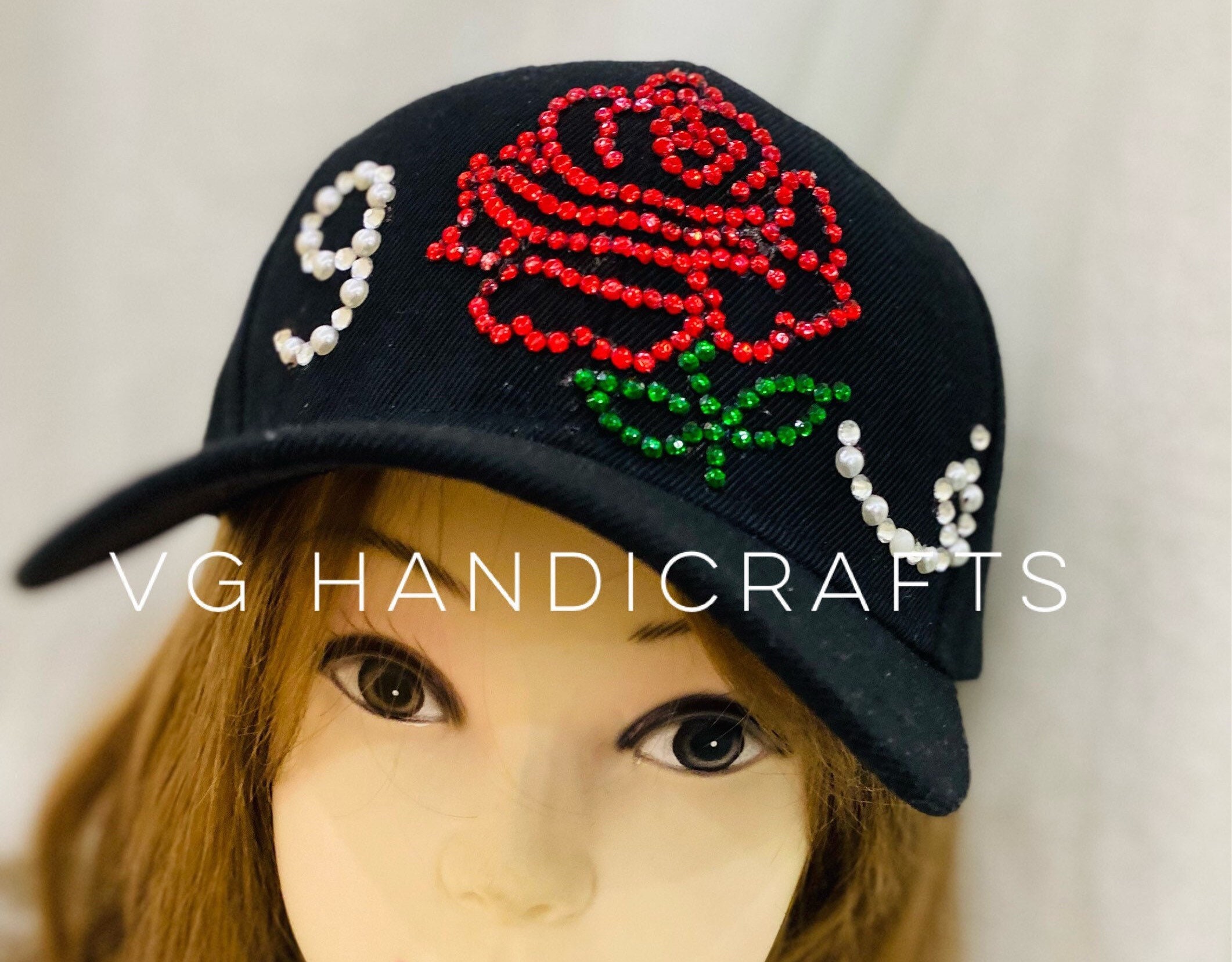 Handmade Personalized Beaded Crystal Baseball Cap Rhinestone Cap Women ...