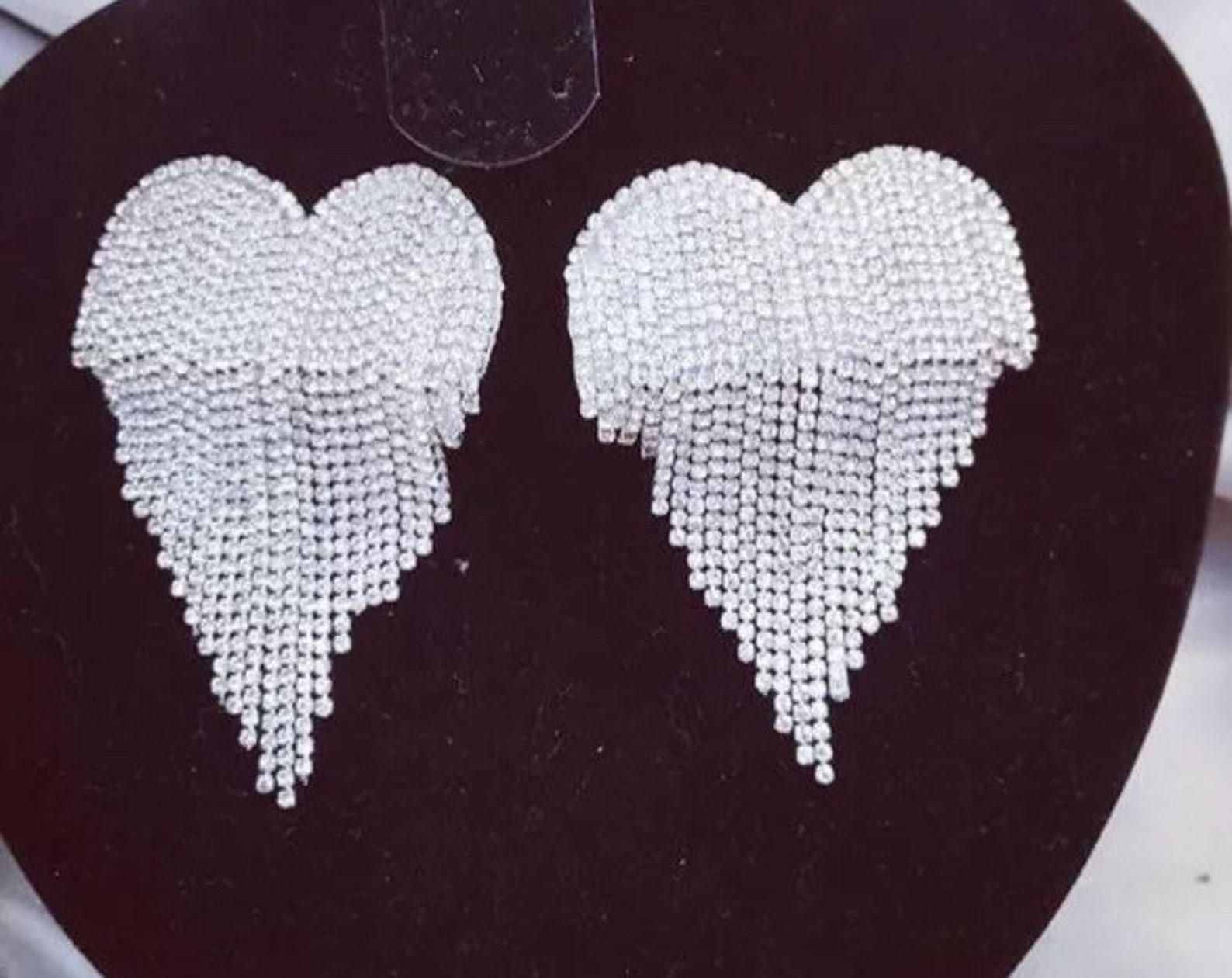 Handmade Heart Rhinestone Waterfall Earrings Love Earrings Valentine ...