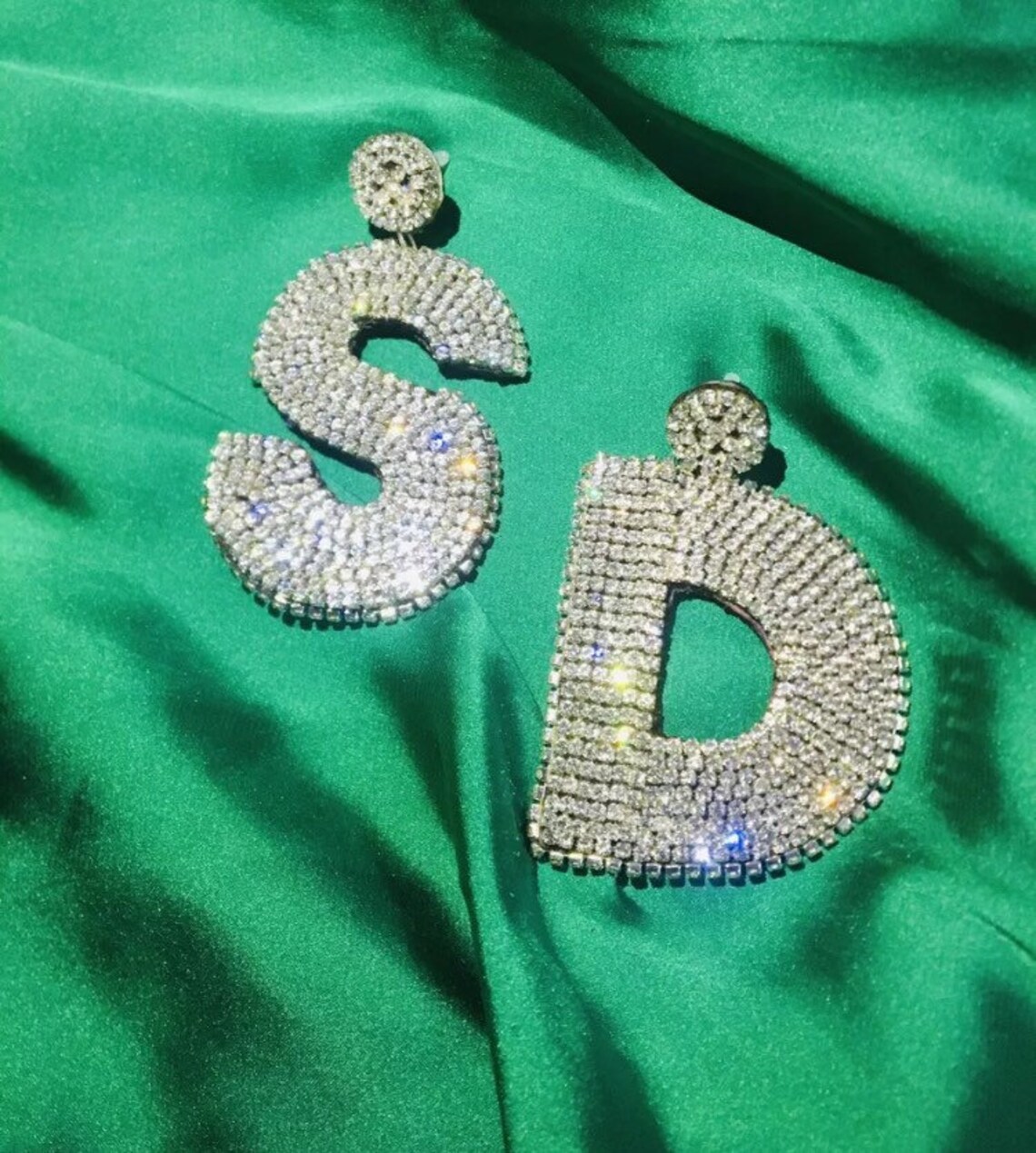 Handmade Personalized Letter Earrings Rhinestone Earrings | Etsy