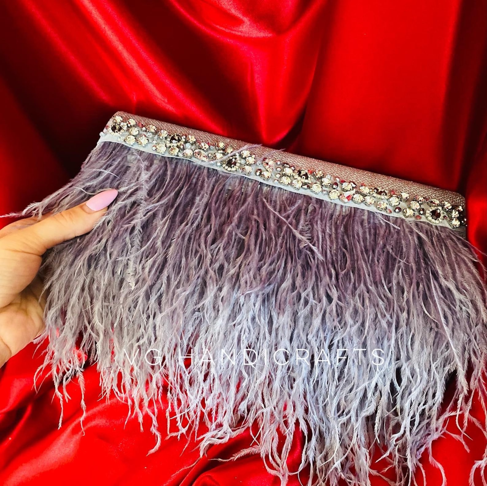 Handmade Exclusive Design Gray Silver Feather Clutch, Evening Feather ...