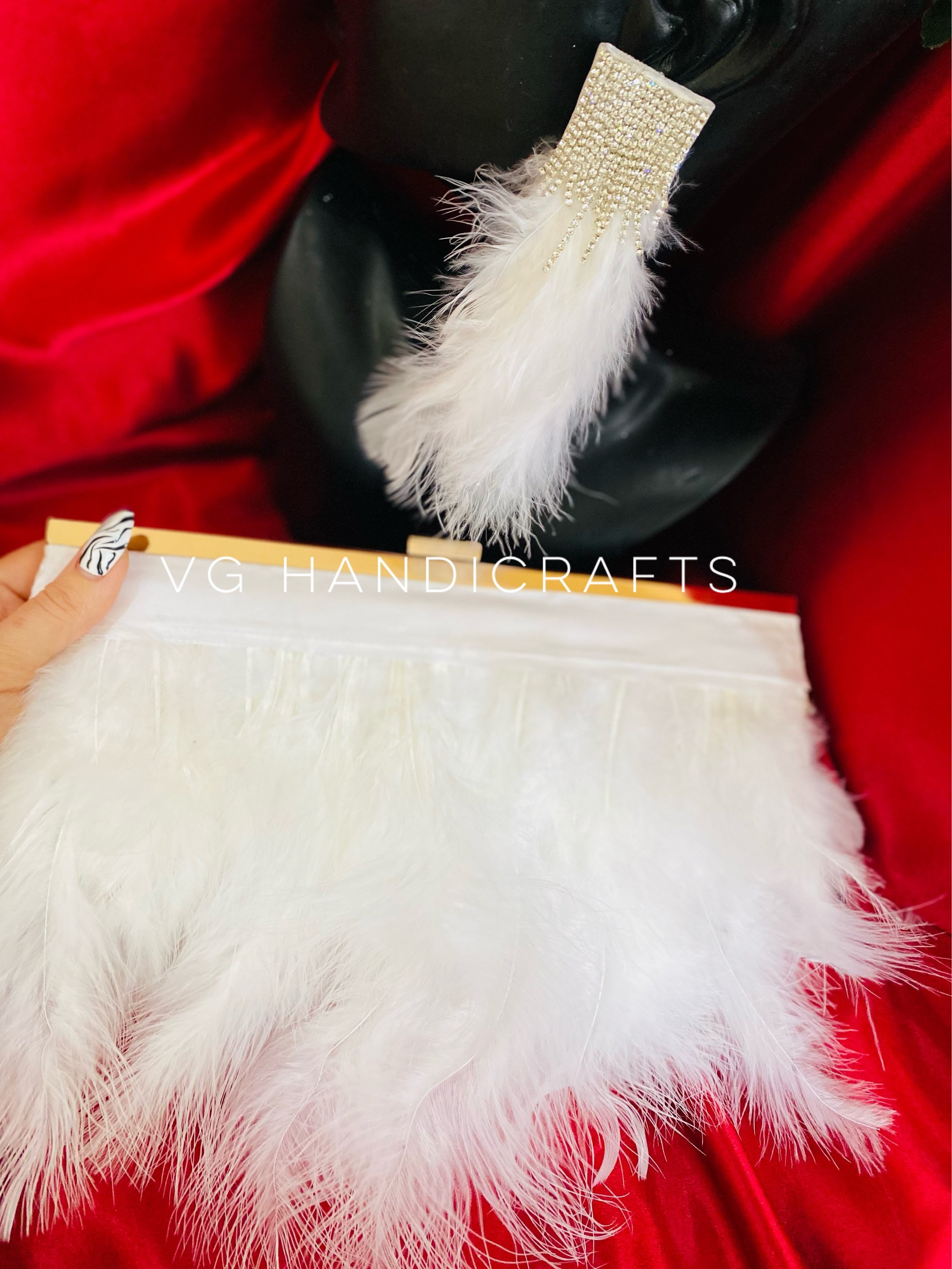 Handmade Exclusive Design Gray Silver Feather Clutch, Evening Feather ...