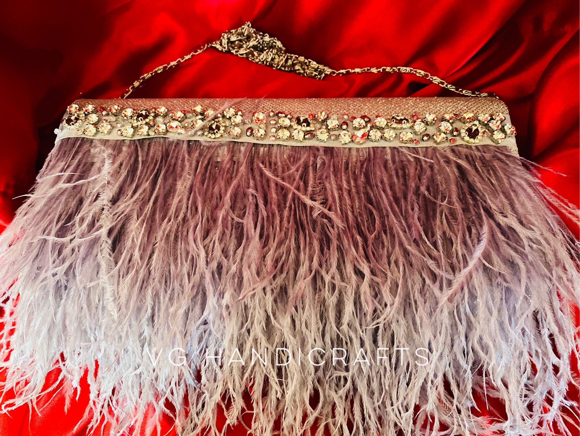 Handmade Exclusive Design Gray Silver Feather Clutch, Evening Feather ...