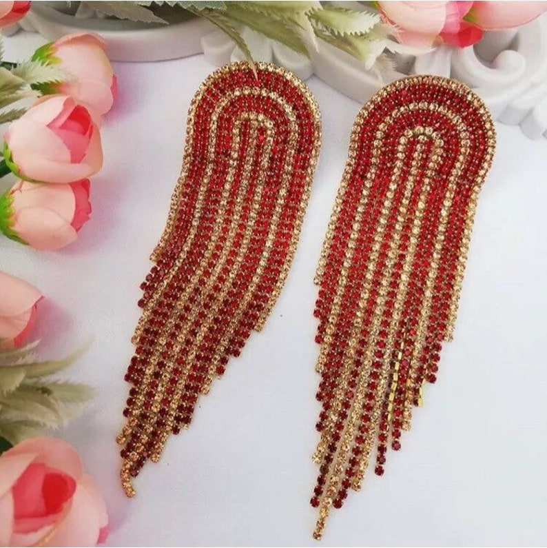 Lux Brand Style Handmade Gold Black Rhinestone Waterfall Earrings - Etsy