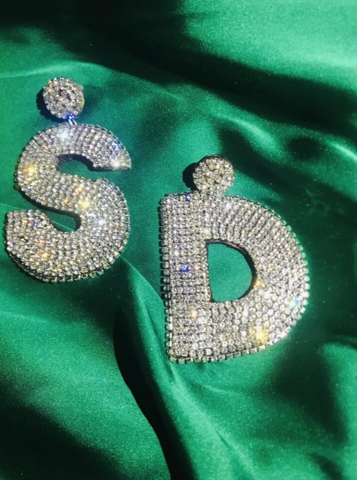 Handmade Personalized Letter Earrings, Rhinestone Earrings, Crystal ...