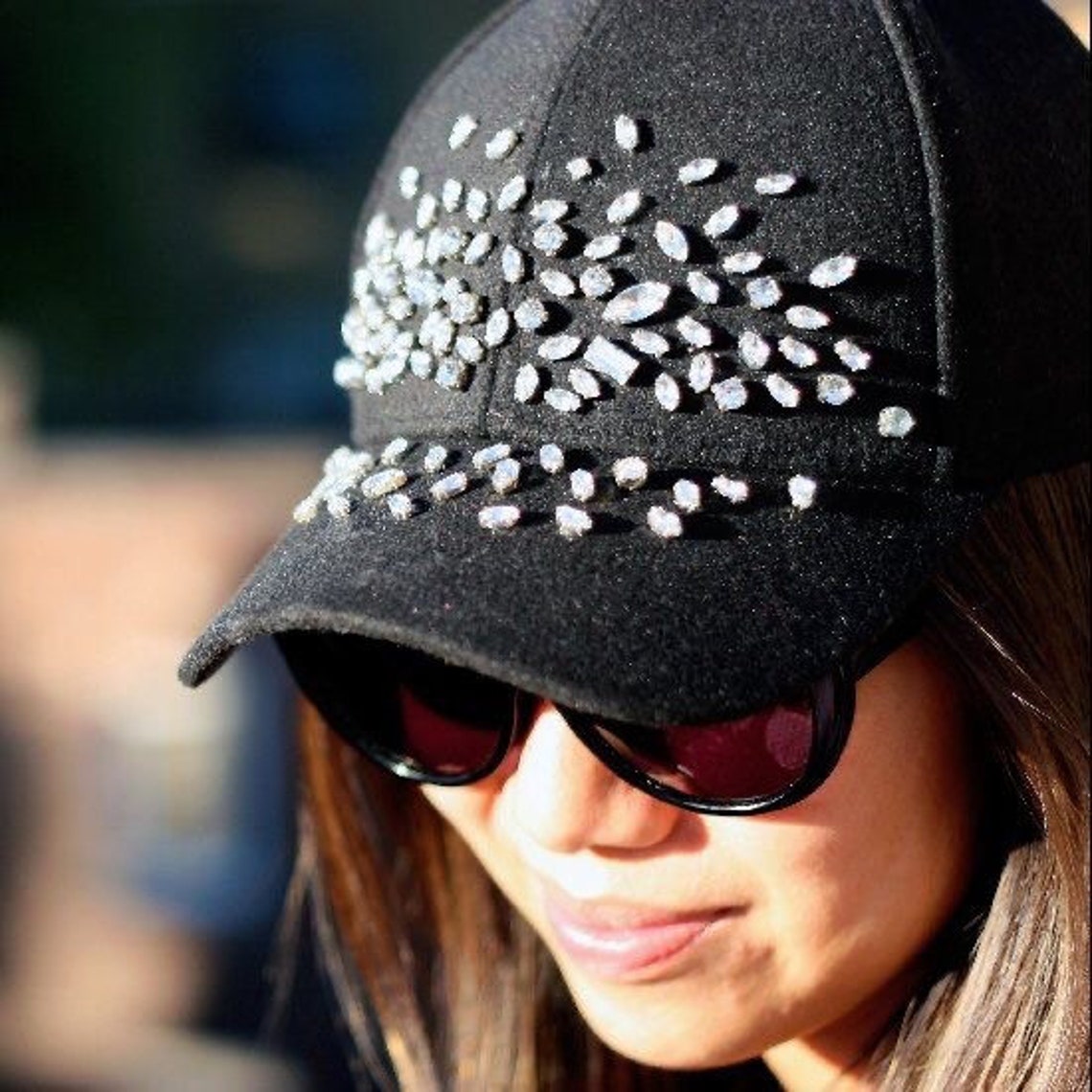 Handmade Personalized Beaded Crystal Baseball Cap Rhinestone Cap Women ...