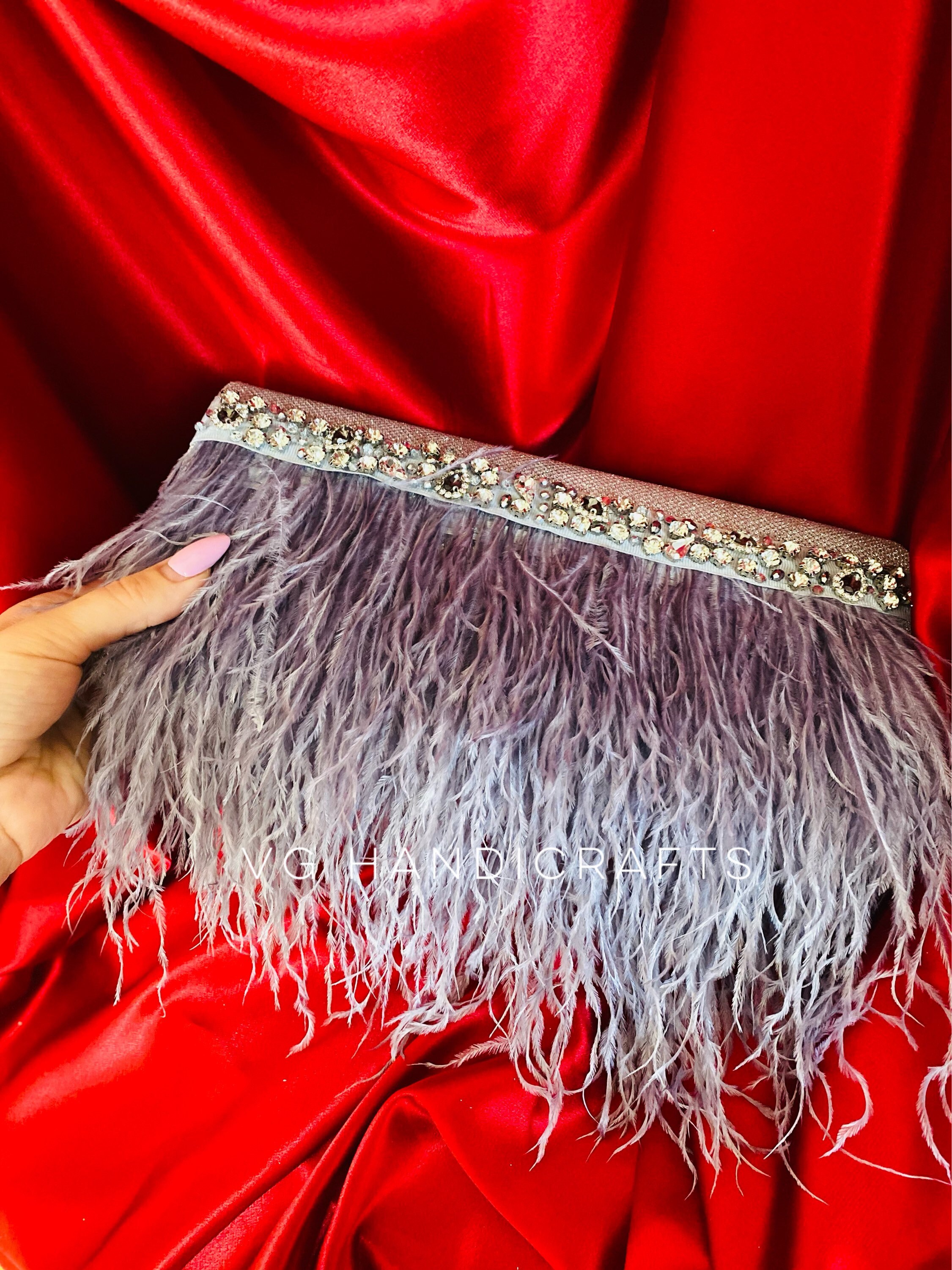 Handmade Exclusive Design Gray Silver Feather Clutch, Evening Feather ...