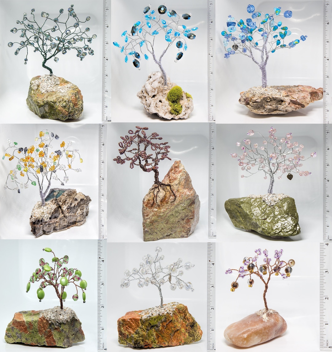 Beaded Wire Tree, Sculpture, Handmade, Swarovski, Glass Beads, Tree of ...