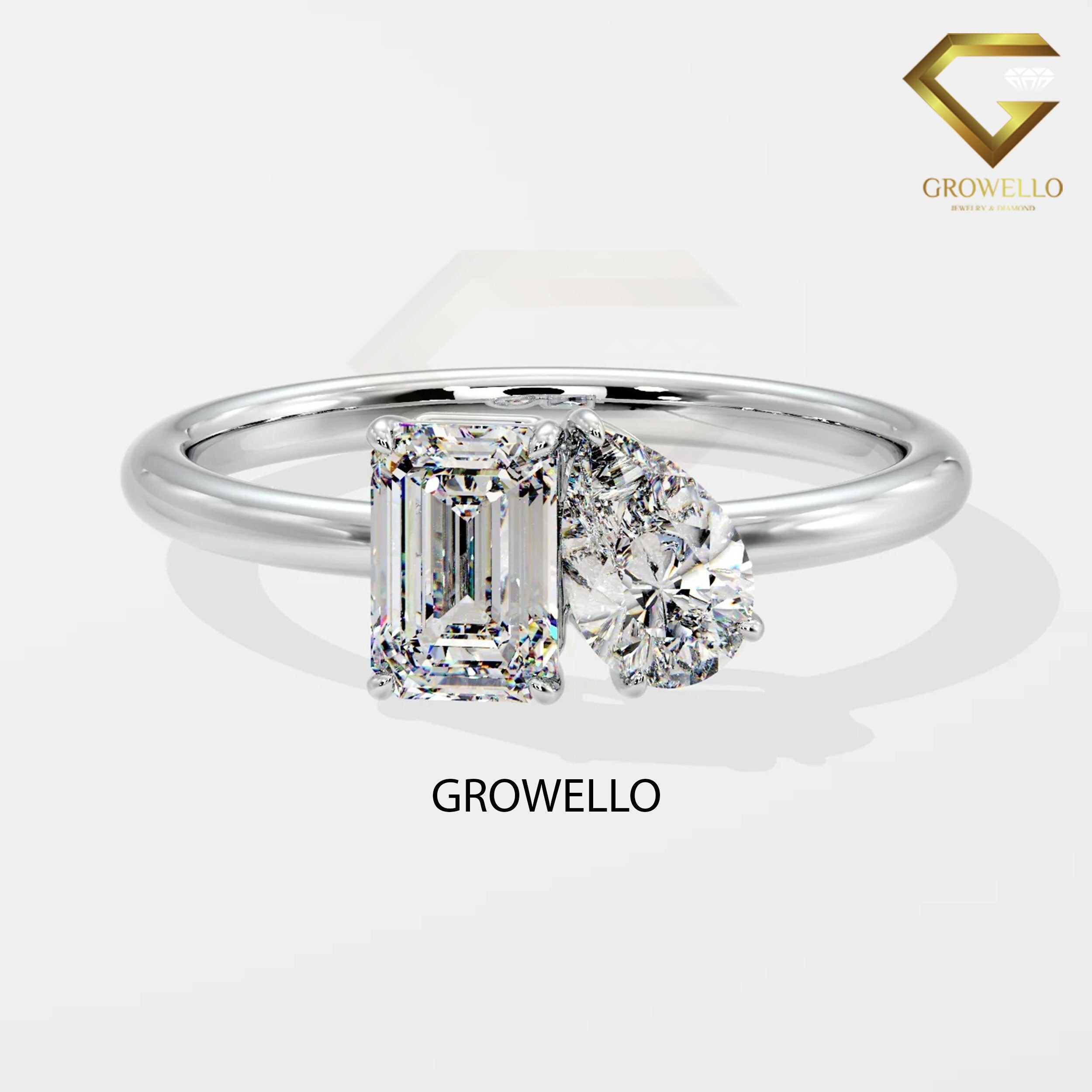 Duo Stone Emerald and Pear Cut Lab Grown Diamond Unique and Rare ...