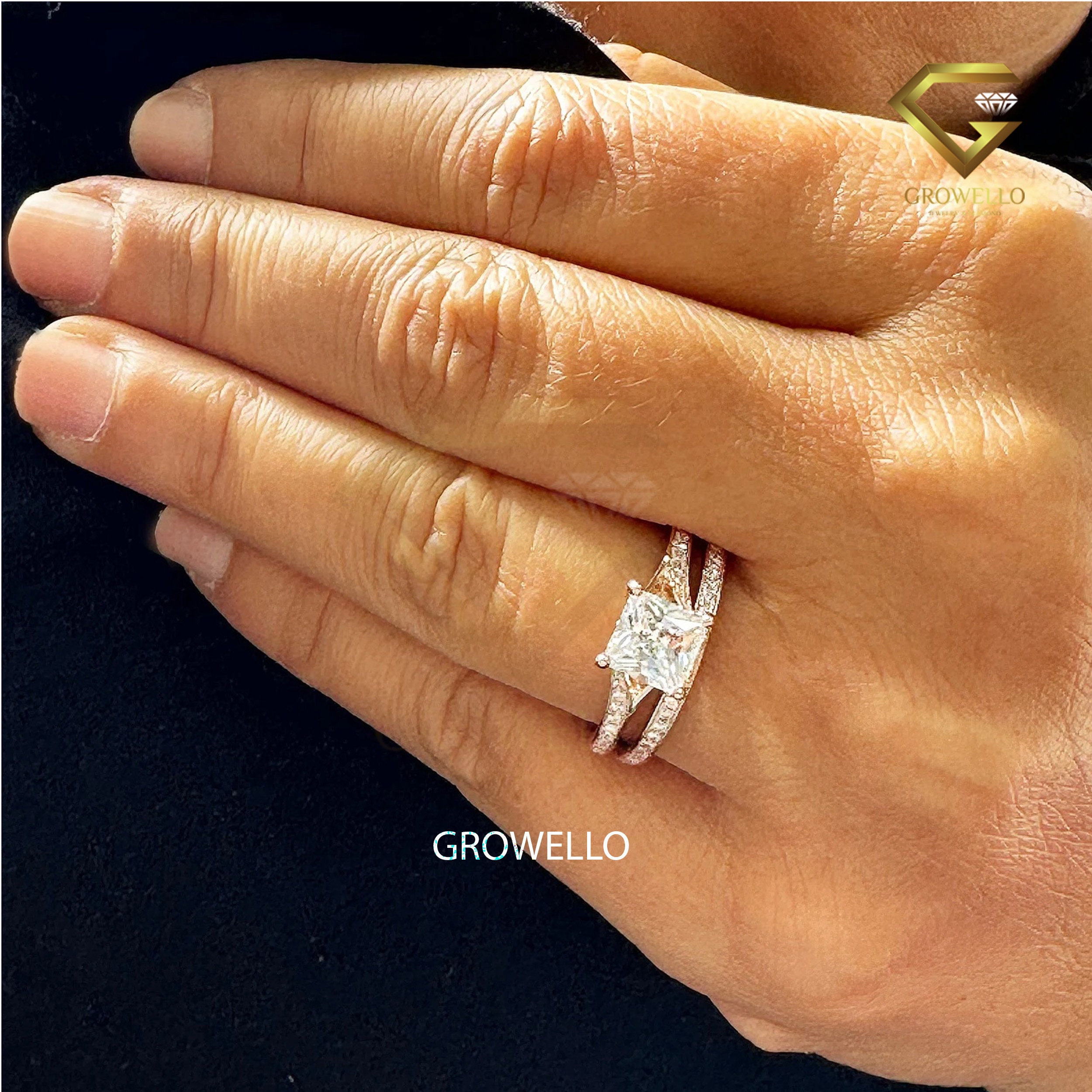 2CT Princess Split Shank Bridal Set, Solid Gold, Lab Grown Diamond or ...