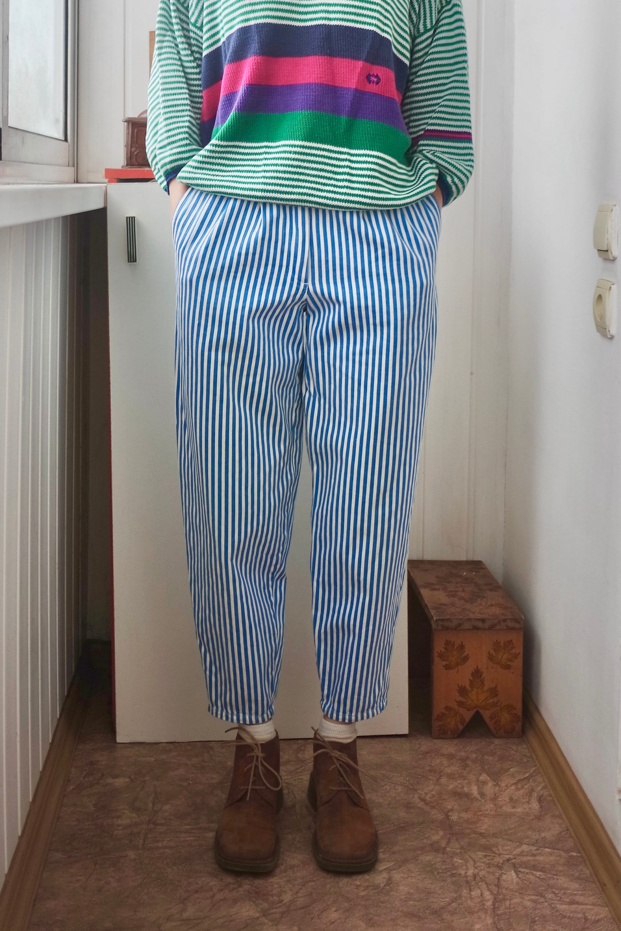 80s Baggy Pants for Cricket, Golf Womens Striped Pants 80s Pleated ...