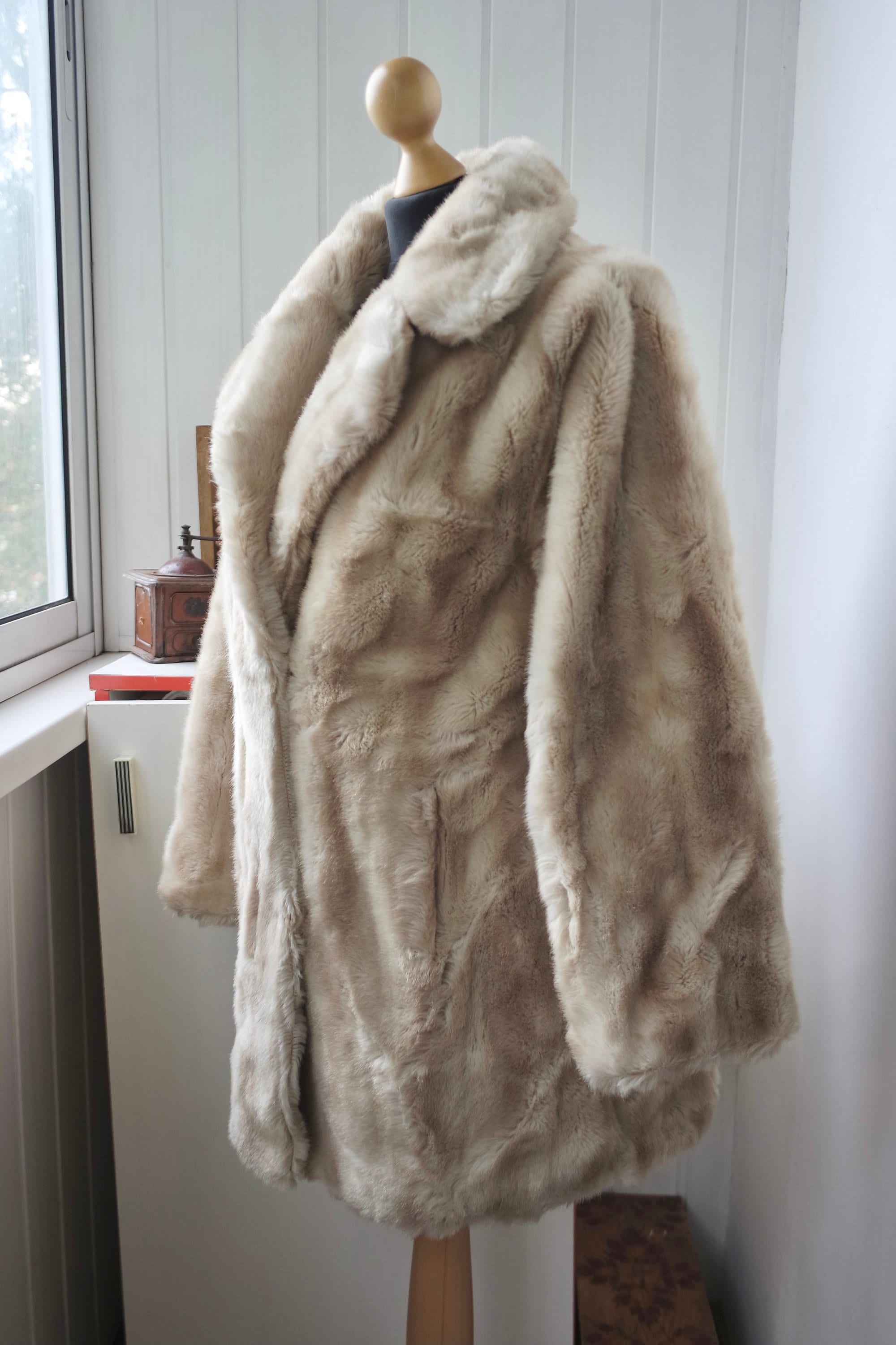 80s Faux Fur Winter Coat Beige Cream Coat Women Vintage Car Coat ...