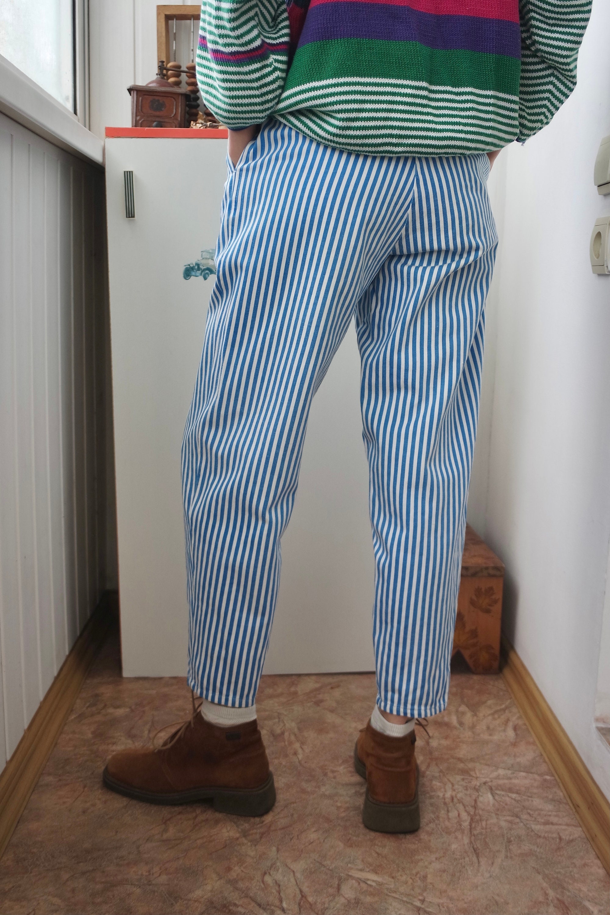 80s Baggy Pants for Cricket, Golf Womens Striped Pants 80s Pleated ...
