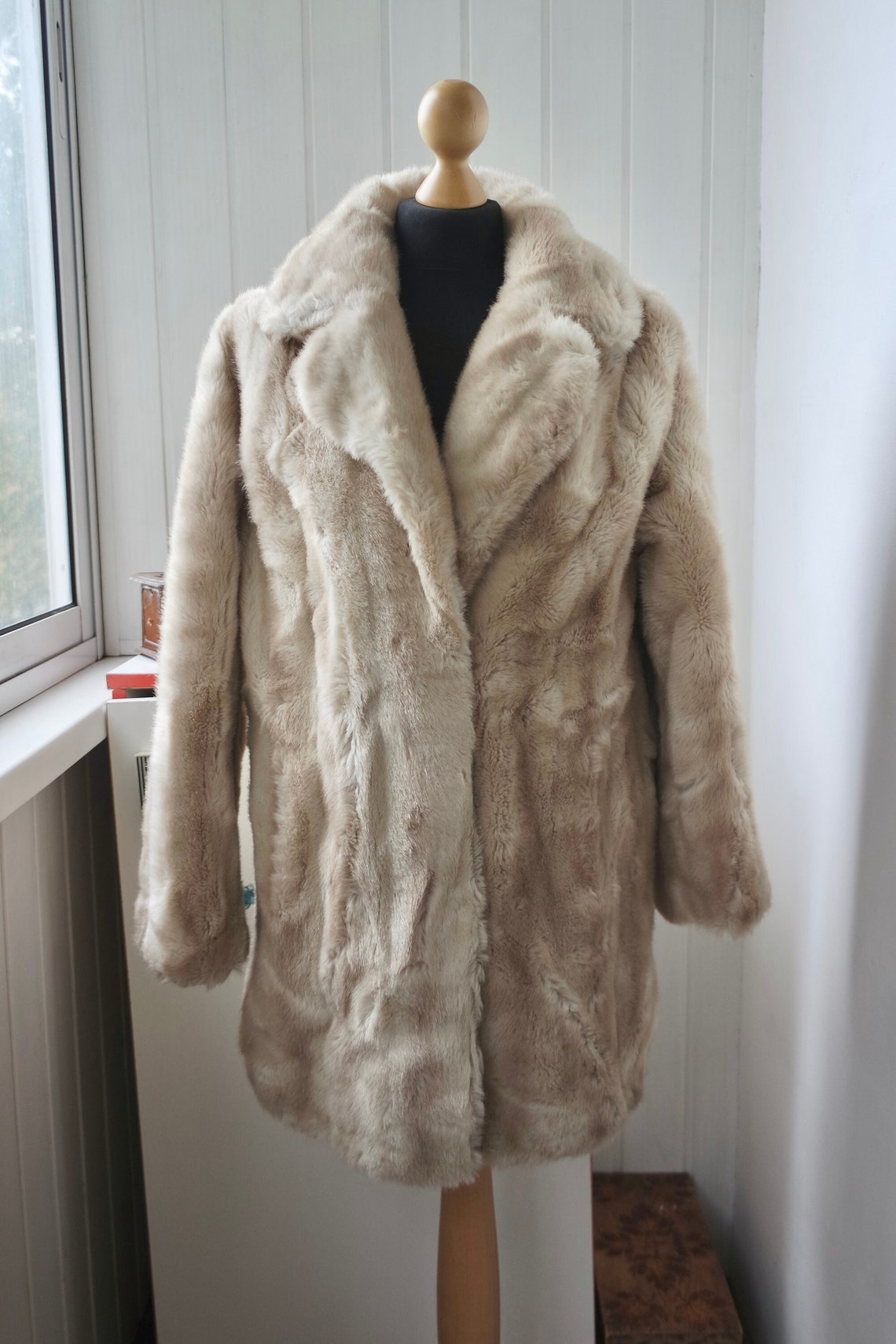 80s Faux Fur Winter Coat Beige Cream Coat Women Vintage Car Coat ...