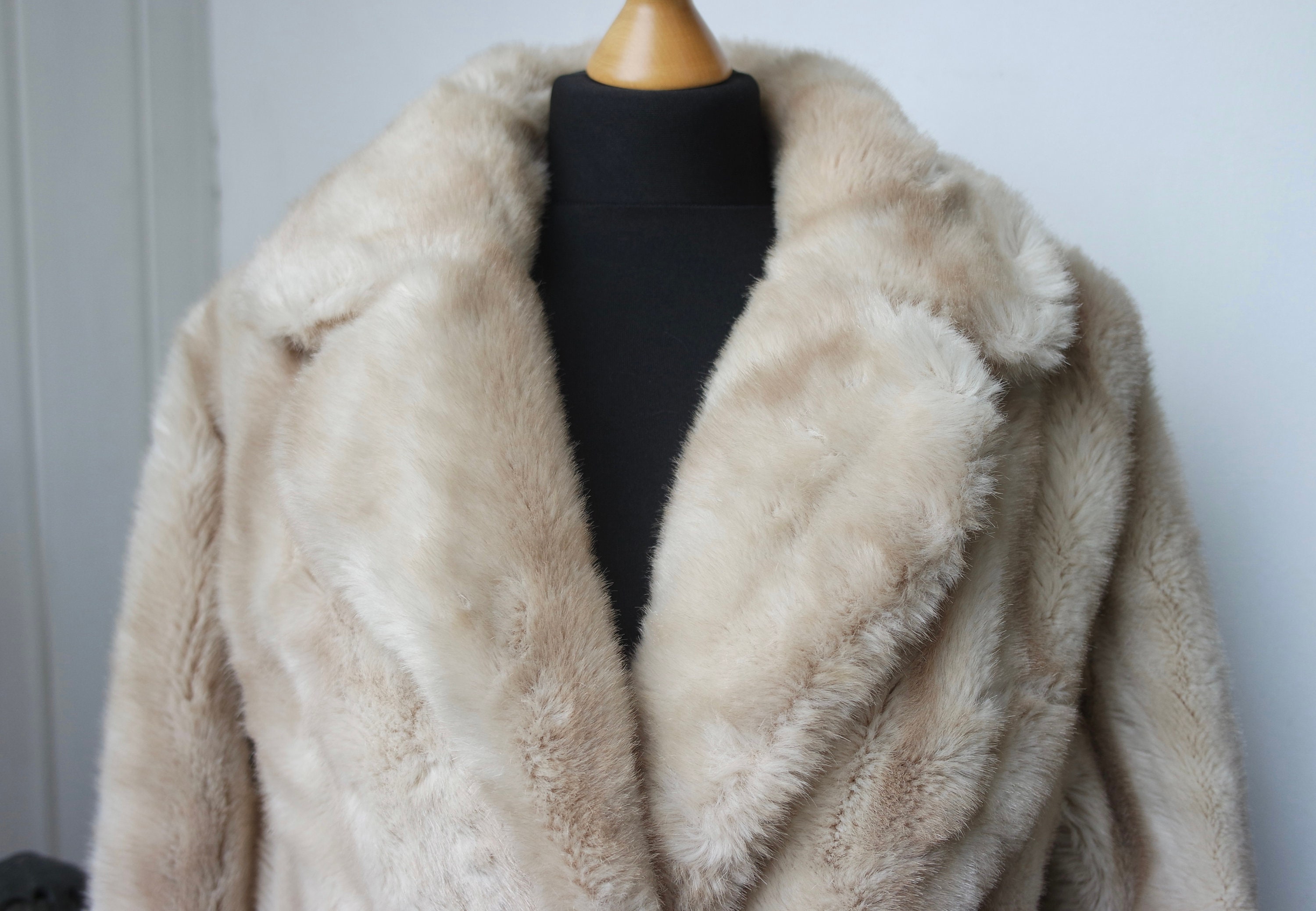 80s Faux Fur Winter Coat Beige Cream Coat Women Vintage Car Coat ...