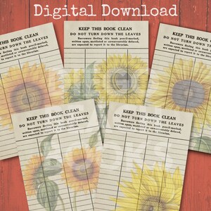 Vintage Sunflower Library Card Digital Download Set - Etsy