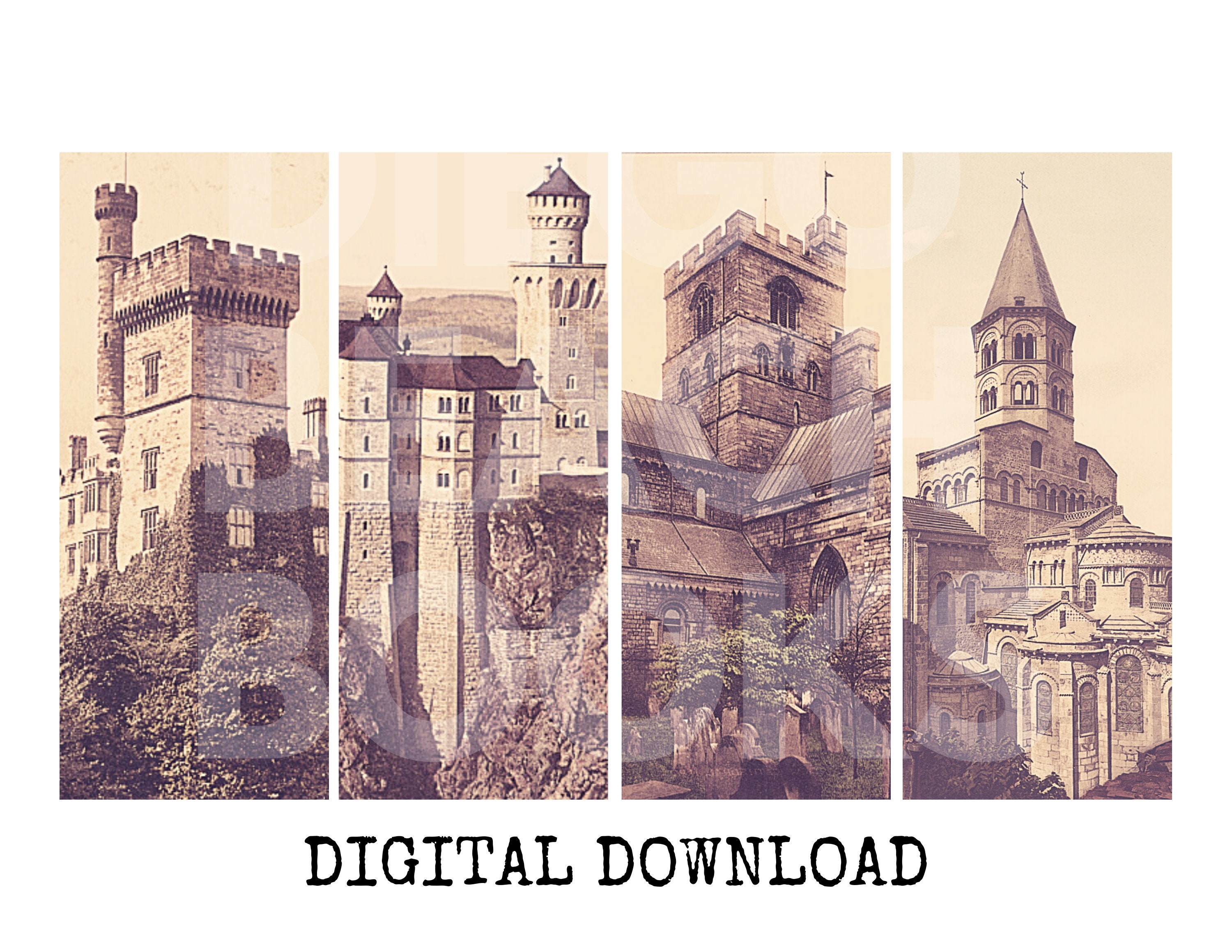 Castles and Cathedrals Vintage Bookmarks Digital Download Set - Etsy