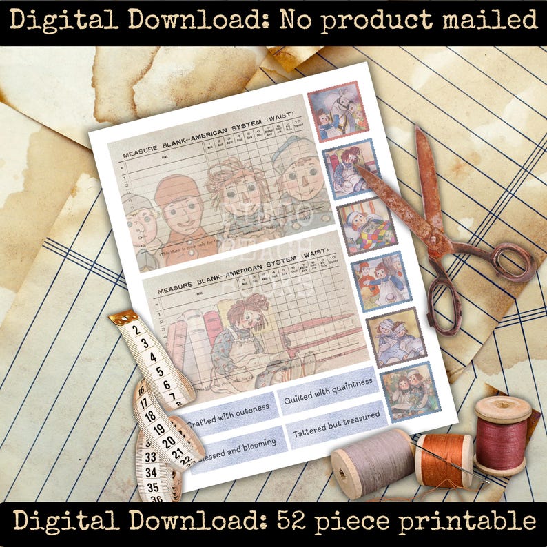 Raggedy Ann Sewing Junk Journal Kit 52-piece Printable Ephemera Bundle Collage Sheets - Etsy