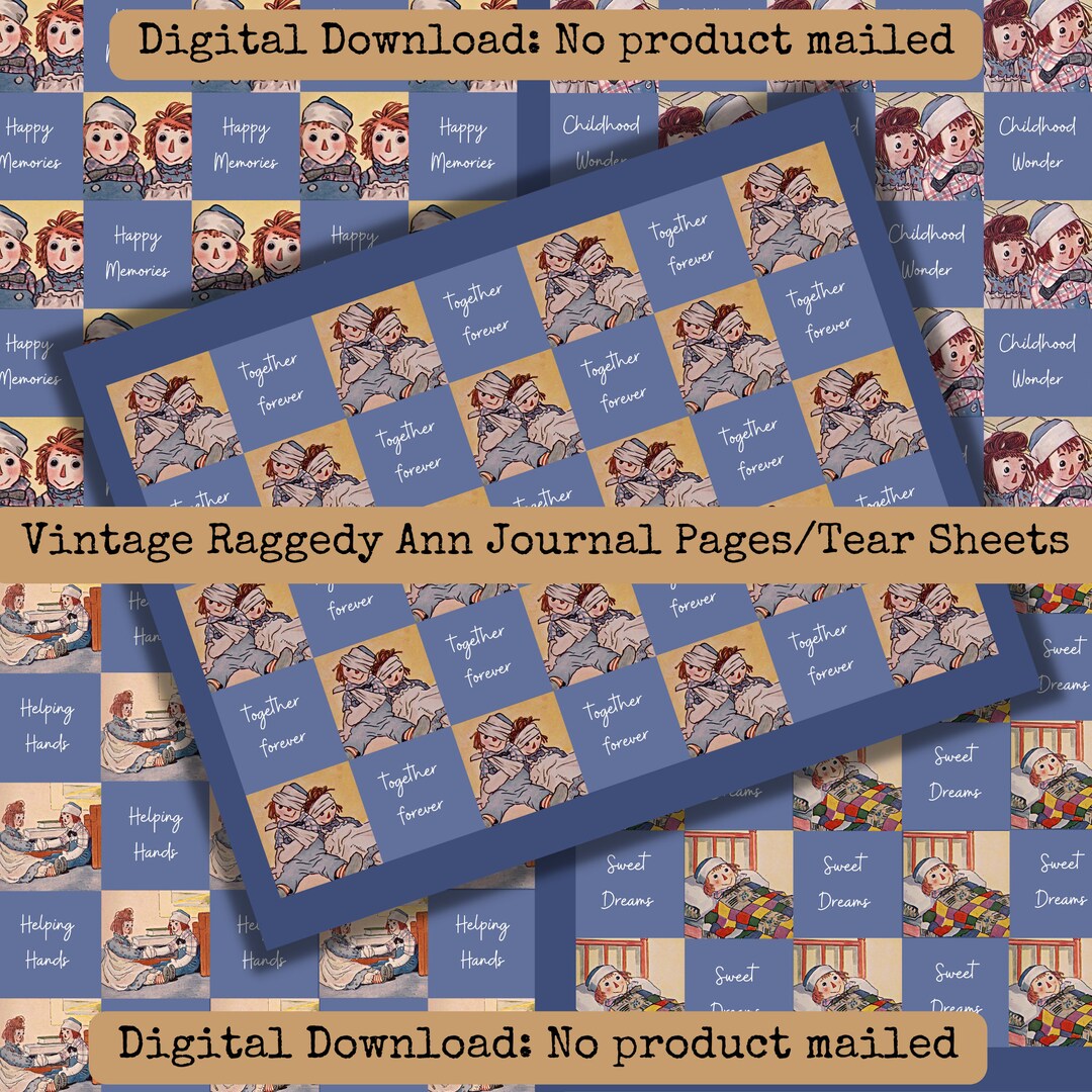 Raggedy Ann Checkered Sentiments Printable Junk Journal Pages 5 Piece ...
