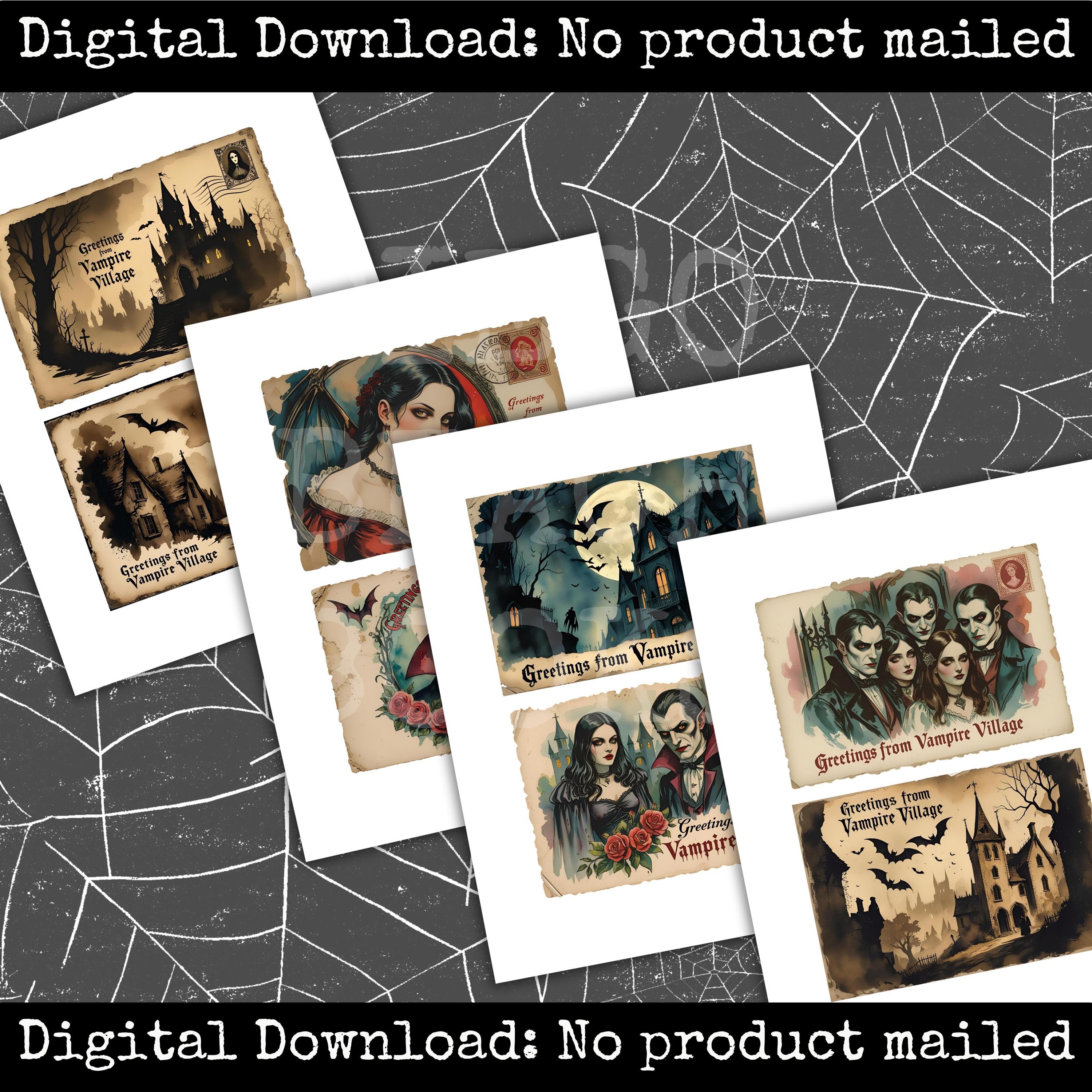 Greetings From Vampire Village Printable Gothic Halloween Postcard Set ...