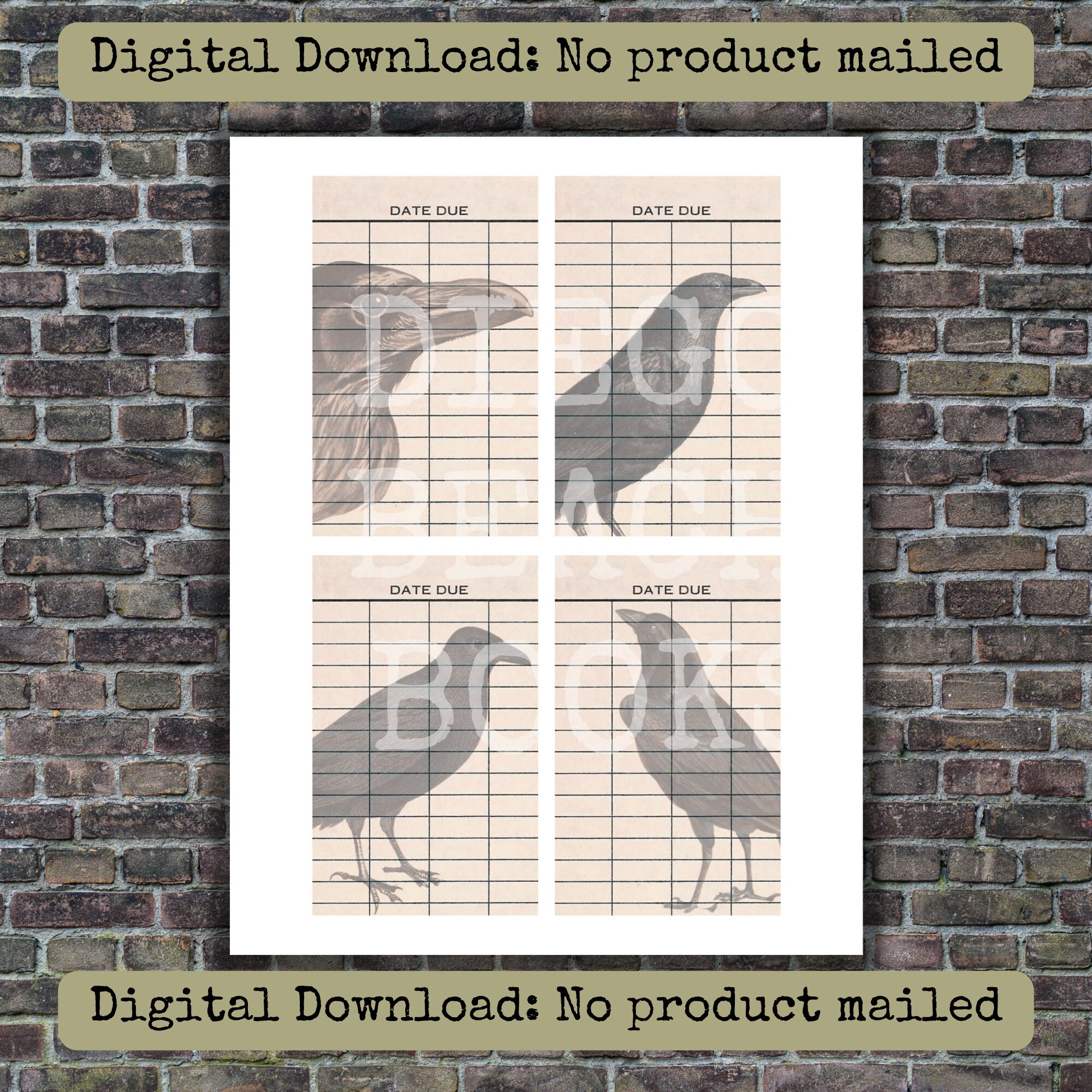 Vintage Crow Library Card Printable Set Antique Vintage Crow Ephemera ...