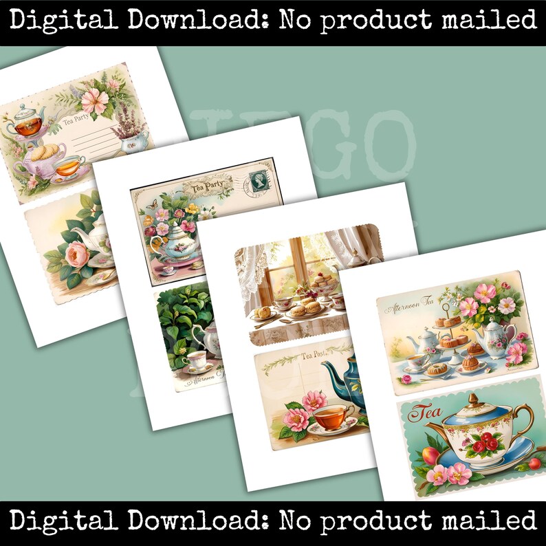 Tea Party Postcards Printable Scrapbook Cards Junk Journal Ephemera ...