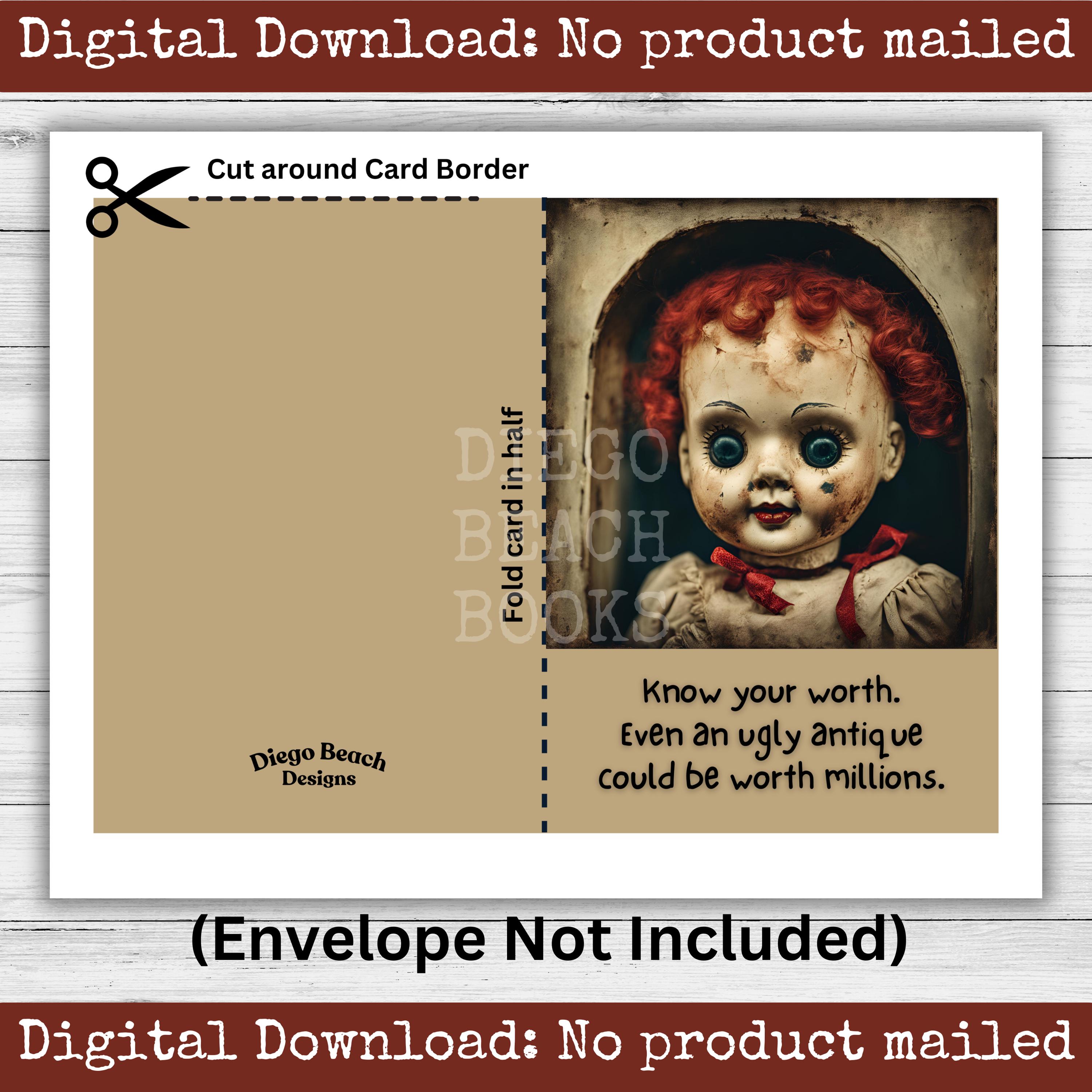 Spooky Doll Card Printable Greeting Card Know Your Worth Encouragement ...