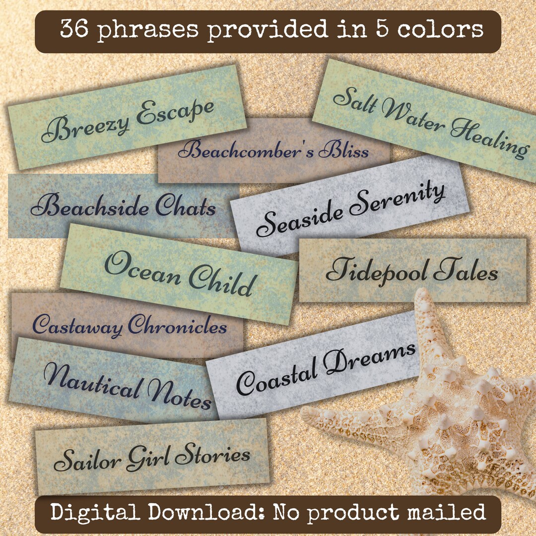 Printable Beach Phrases 36 Piece Set 1, Word Embellishments for Junk ...