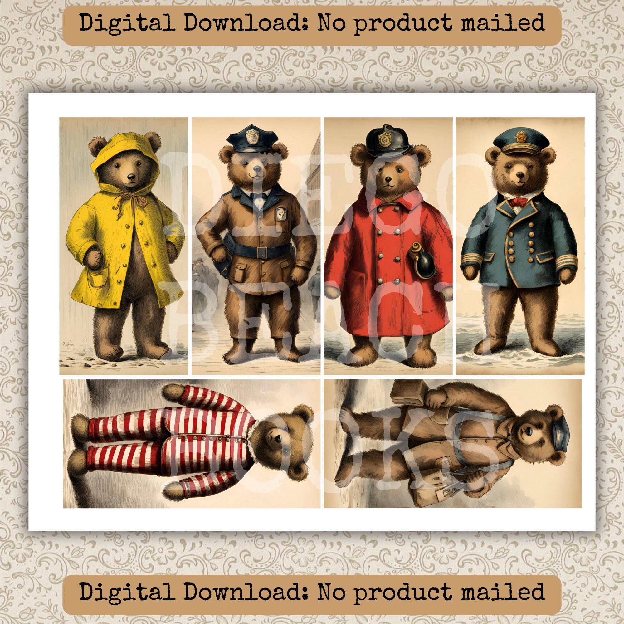 Teddy Bear Printable Bookmark Set Vintage Theme Teddy Bear Ephemera ...
