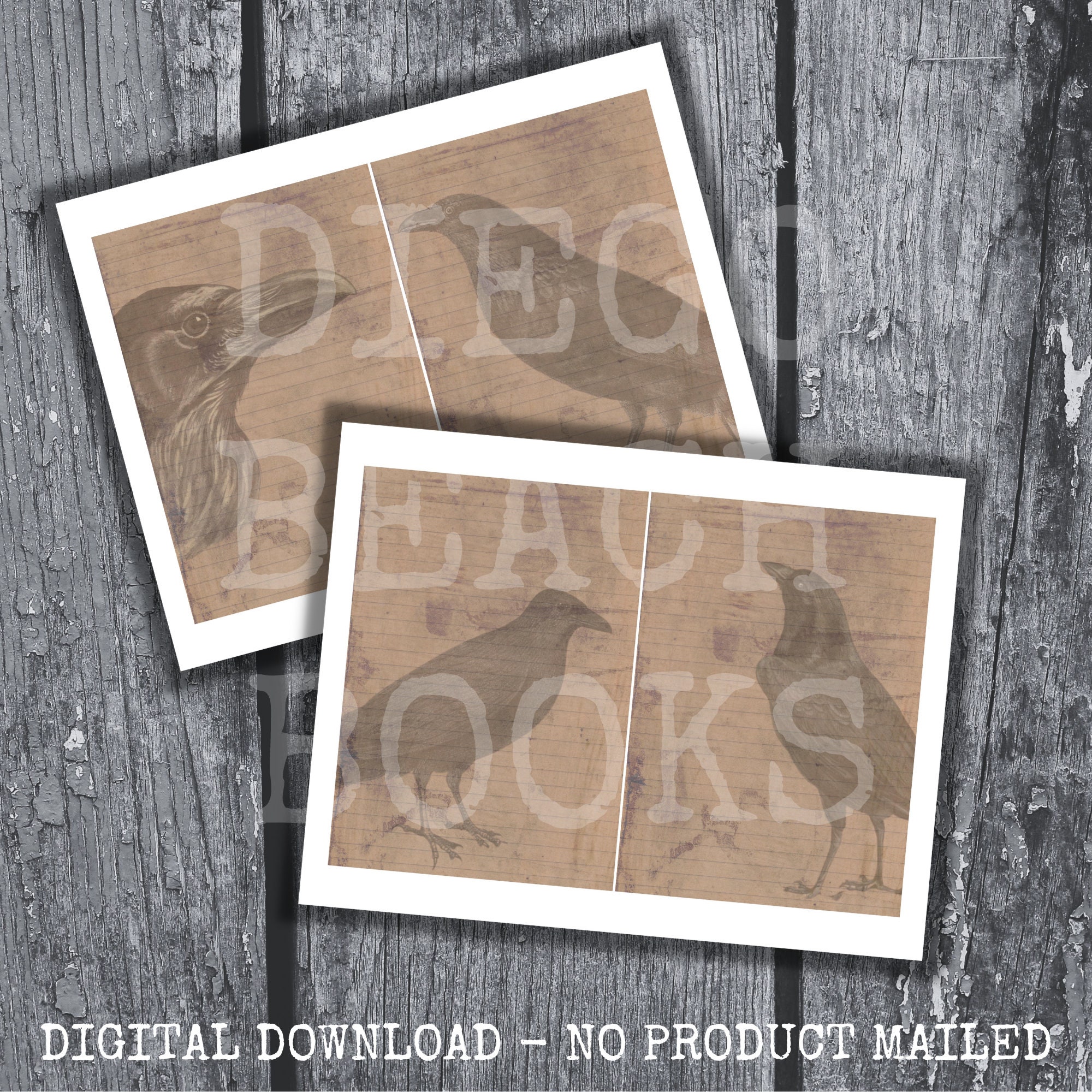 Vintage Crow Printable Lined Notepaper Set Vintage Crow Ephemera ...