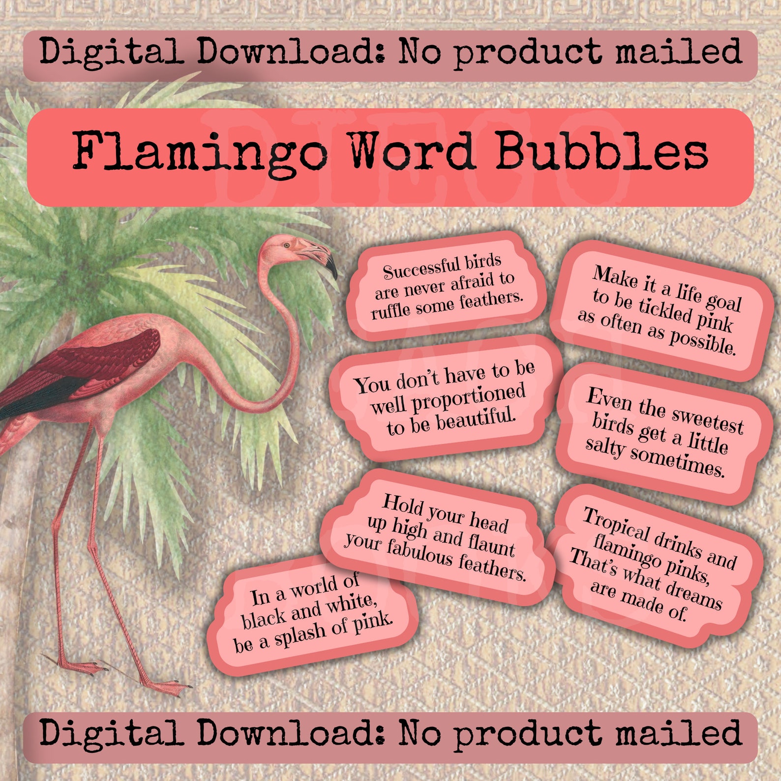 Flamingo Word Bubbles Printable Flamingo Ephemera Flamingo Junk Journal ...