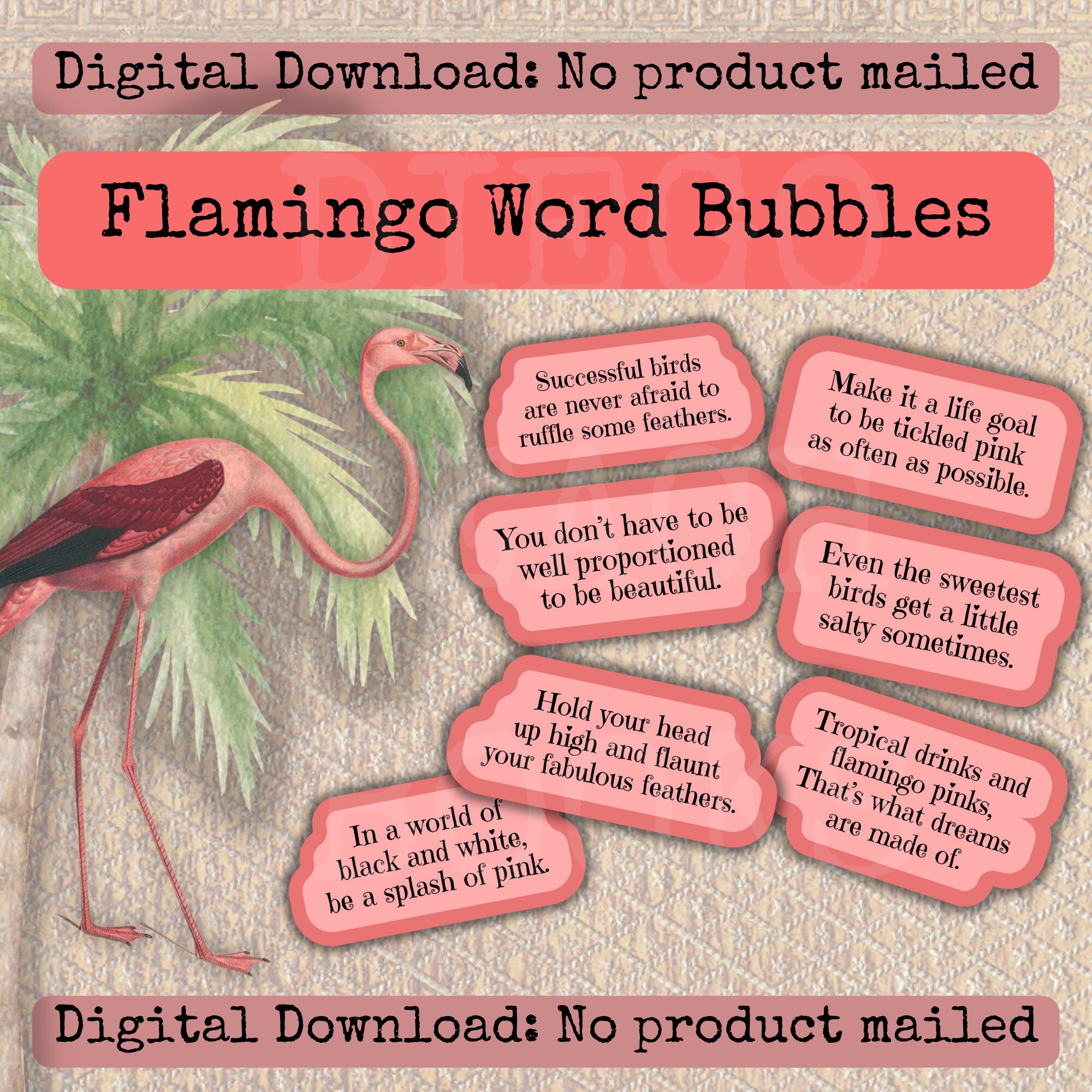 Flamingo Word Bubbles Printable Flamingo Ephemera - Etsy