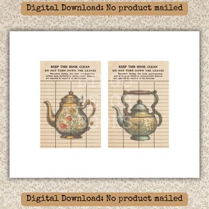 Teapot Library Card Printable Set Scrapbook Papers Junk Journal ...
