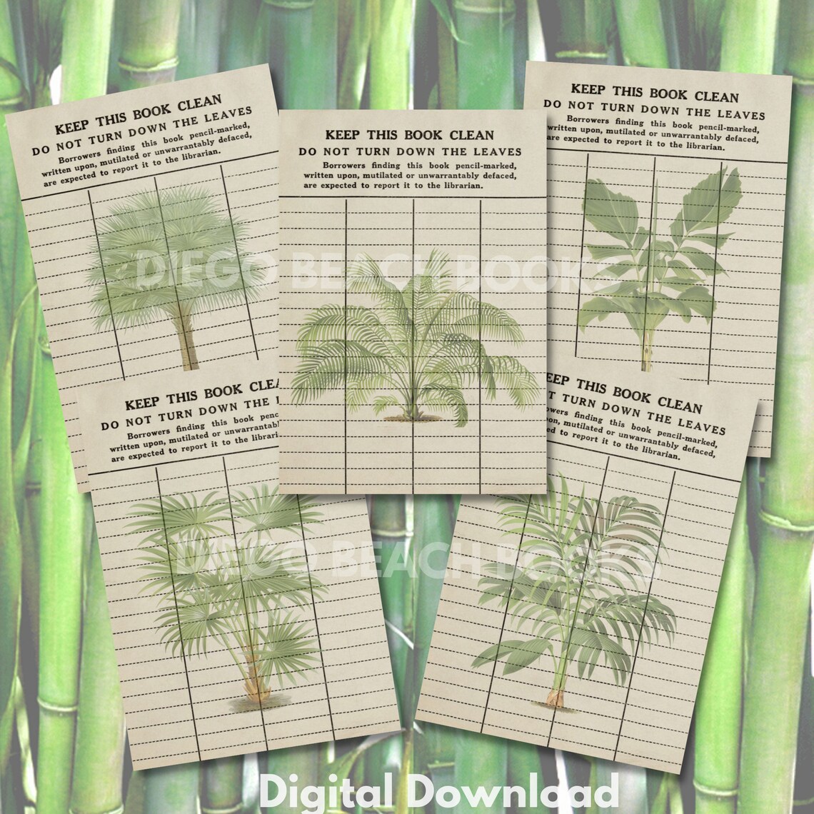 Palm Trees Library Card Vintage Printable Set Tropical Junk - Etsy