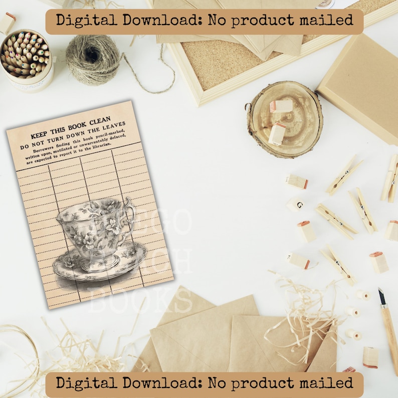 Teacup Library Card Printable Junk Journal Cards Scrapbook Tea Theme ...
