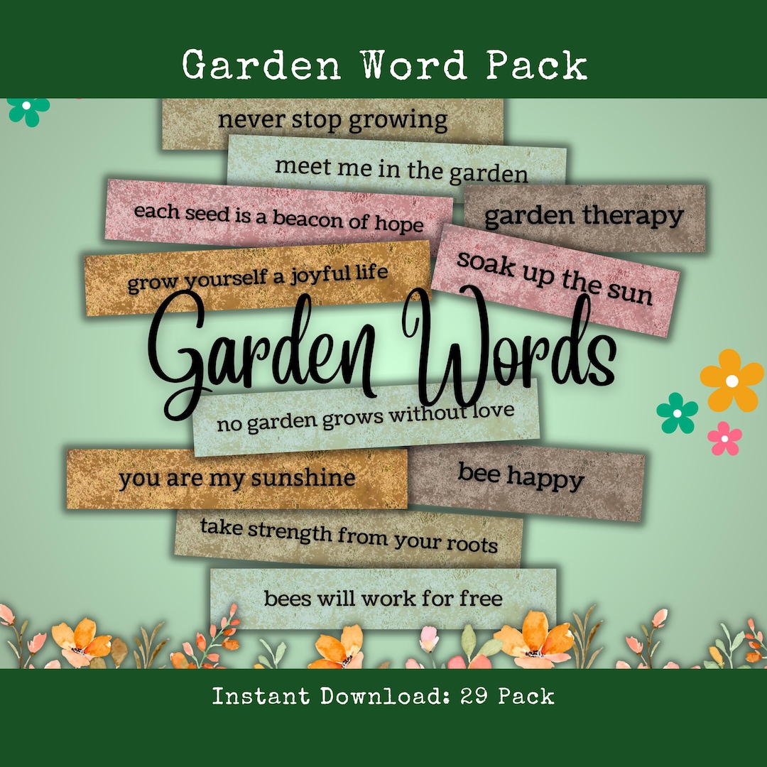 Garden Word Pack Printable Phrases 29 Piece Set Garden Embellishments ...