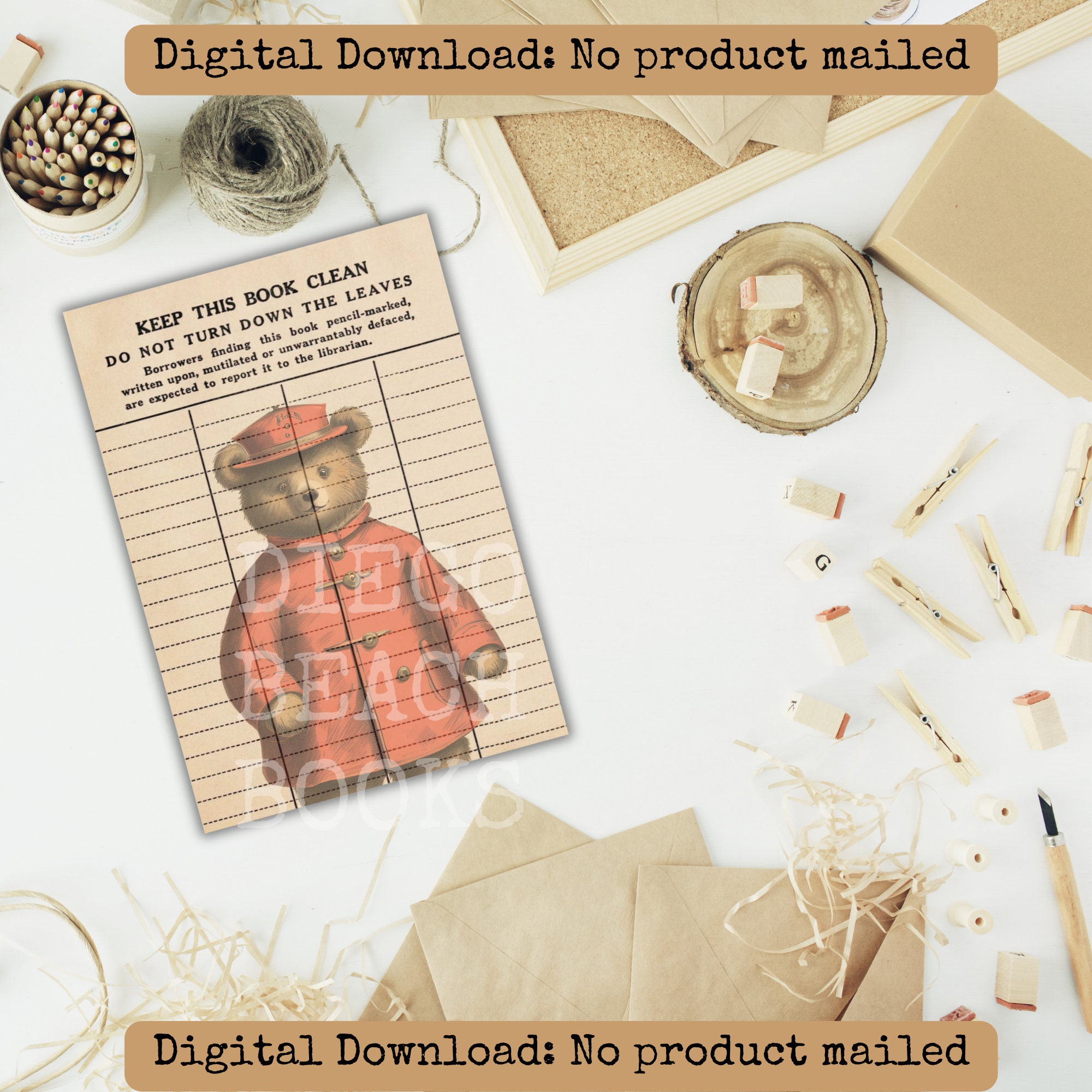 Teddy Bear Library Card Printable Set Teddy Bear Scrapbook Papers Teddy ...