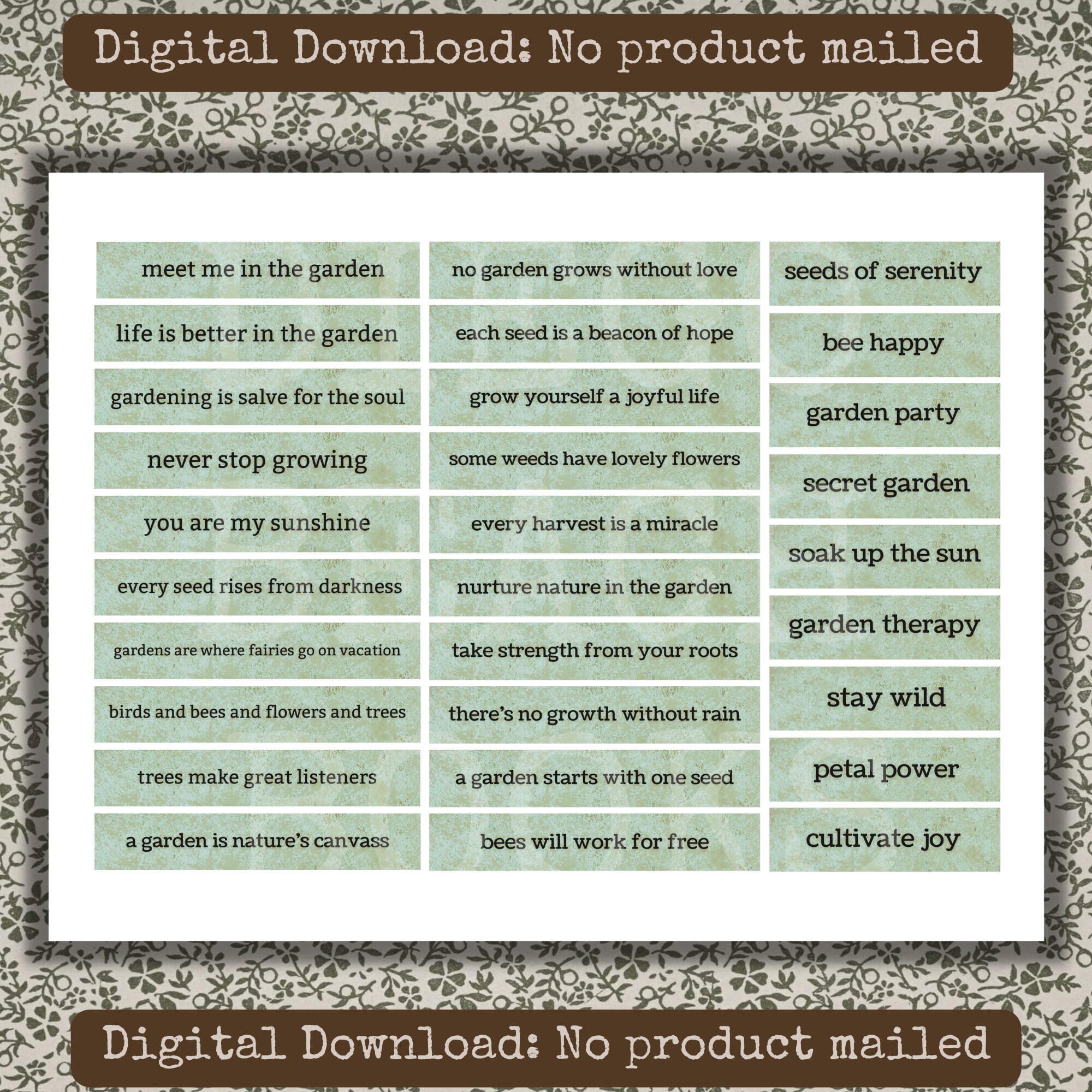 Garden Word Pack Printable Phrases 29 Piece Set Garden Embellishments ...