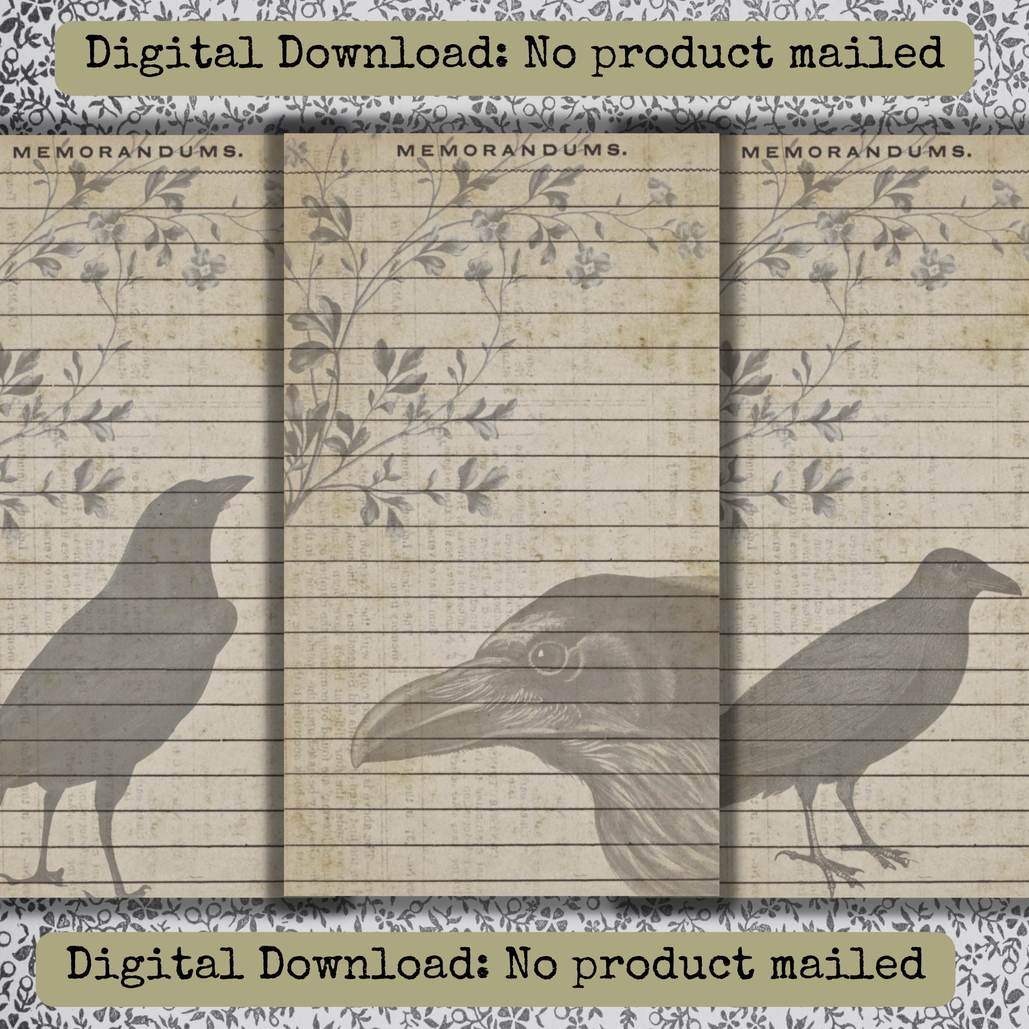 Vintage Crow Printable Vintage Memo Set, Vintage Crow Ephemera, Crow ...