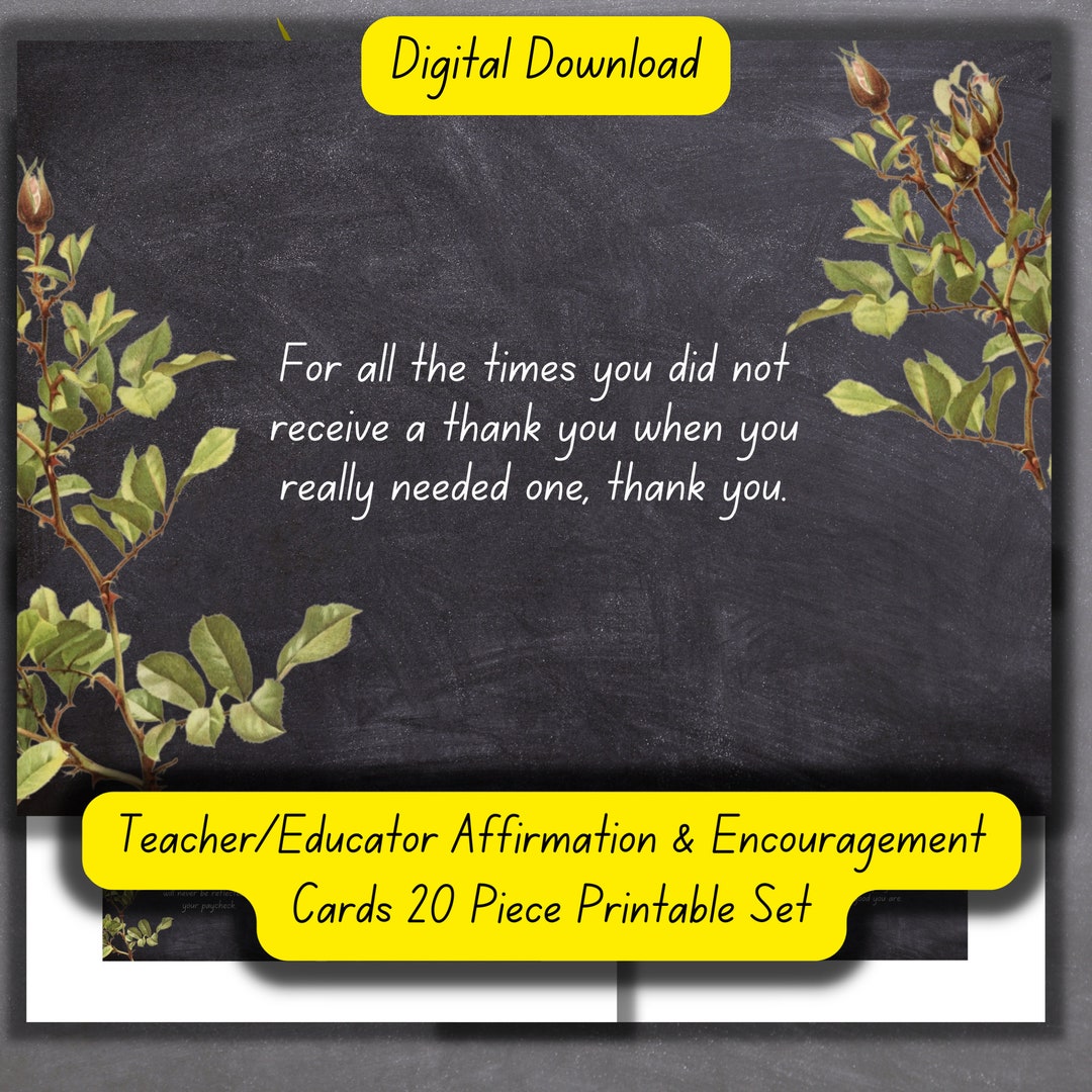 Teacher Affirmation Encouragement Cards Printable 20 Piece Set 1 ...