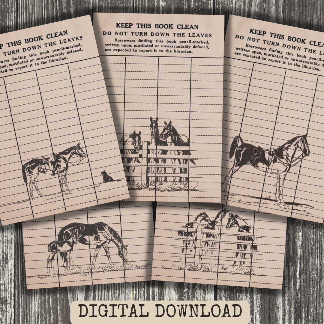 Western Horse Library Card Vintage Printable Set Vintage - Etsy