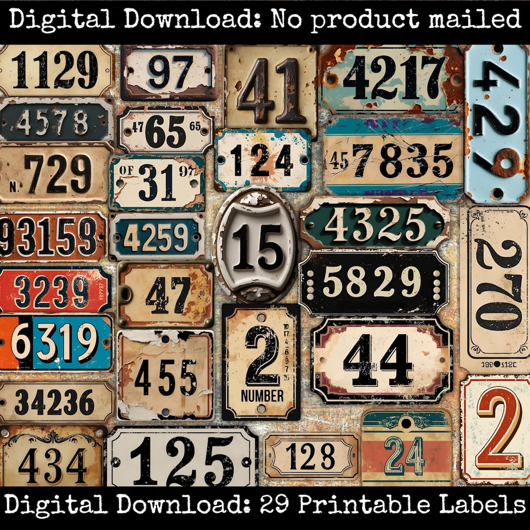 Grungy Number Tags Printable Vintage Number Signs Labels - Etsy