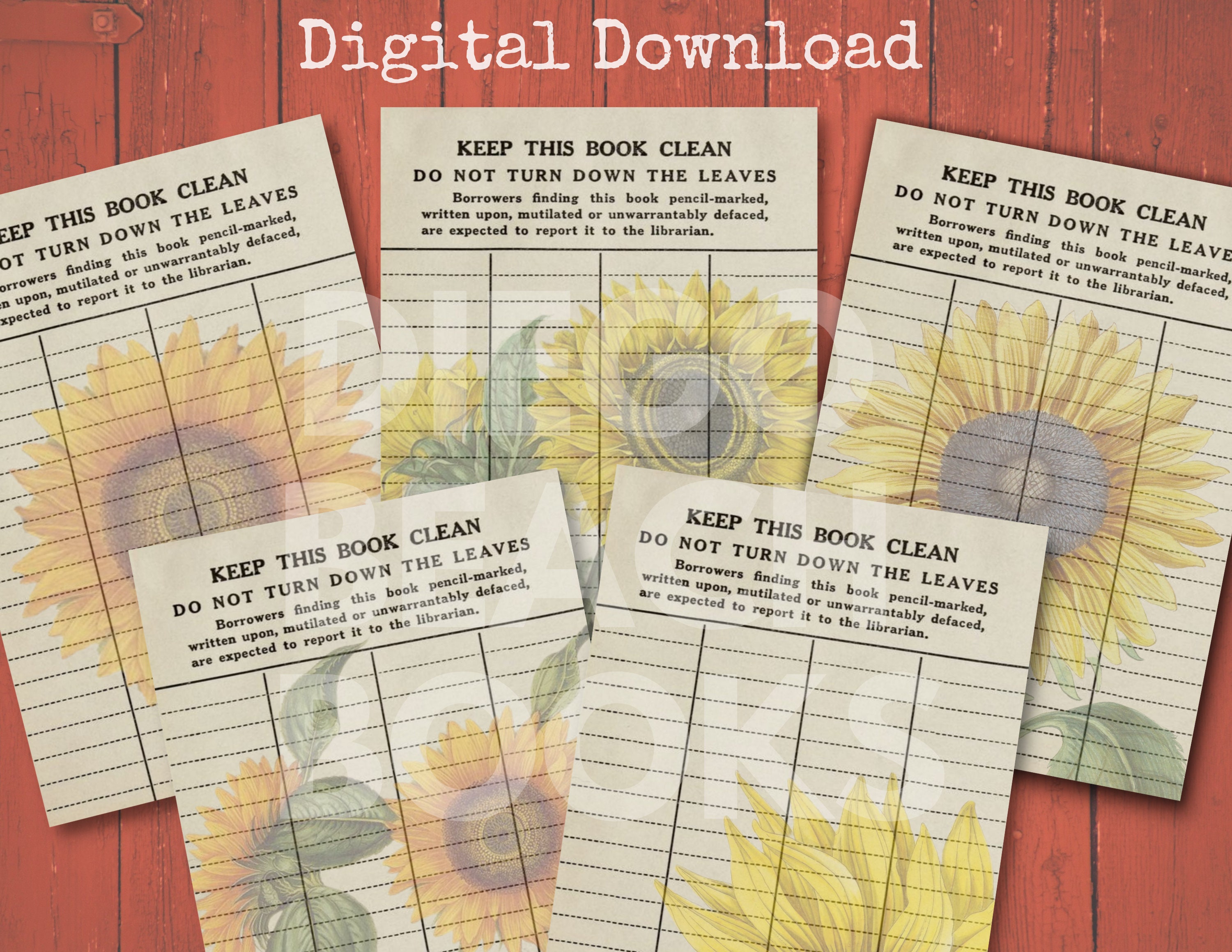 Vintage Sunflower Library Card Digital Download Set - Etsy