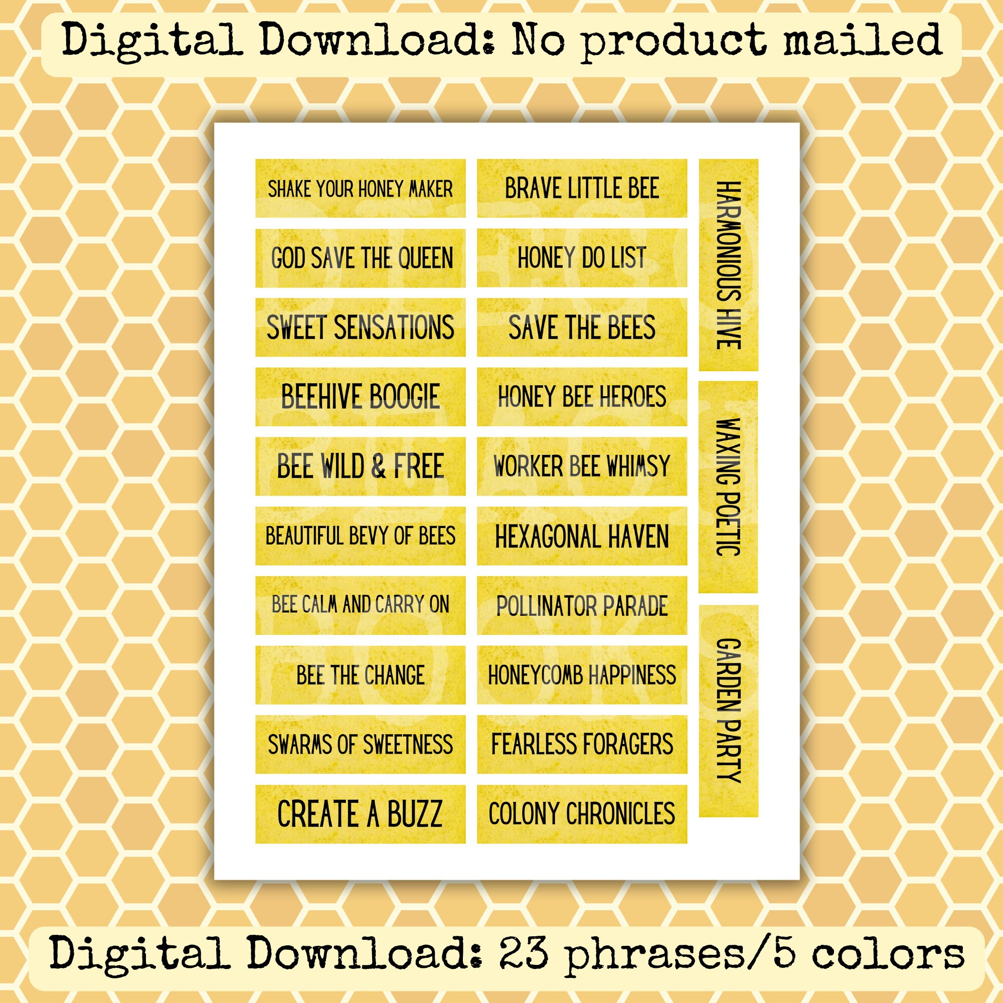 Bee Word Pack Printable Bee Phrases Garden Embellishments Bee Junk ...