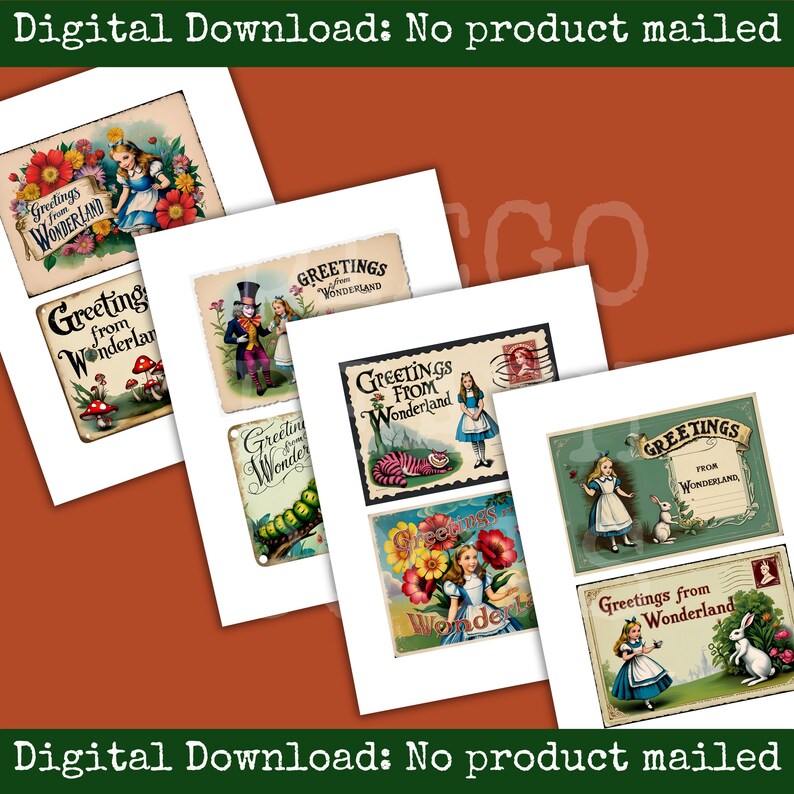 Alice in Wonderland Printable Postcards - Etsy