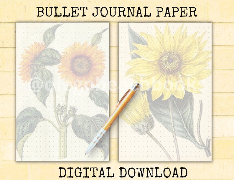 Vintage Sunflower Bullet Journal Paper Printable Planner Inserts ...