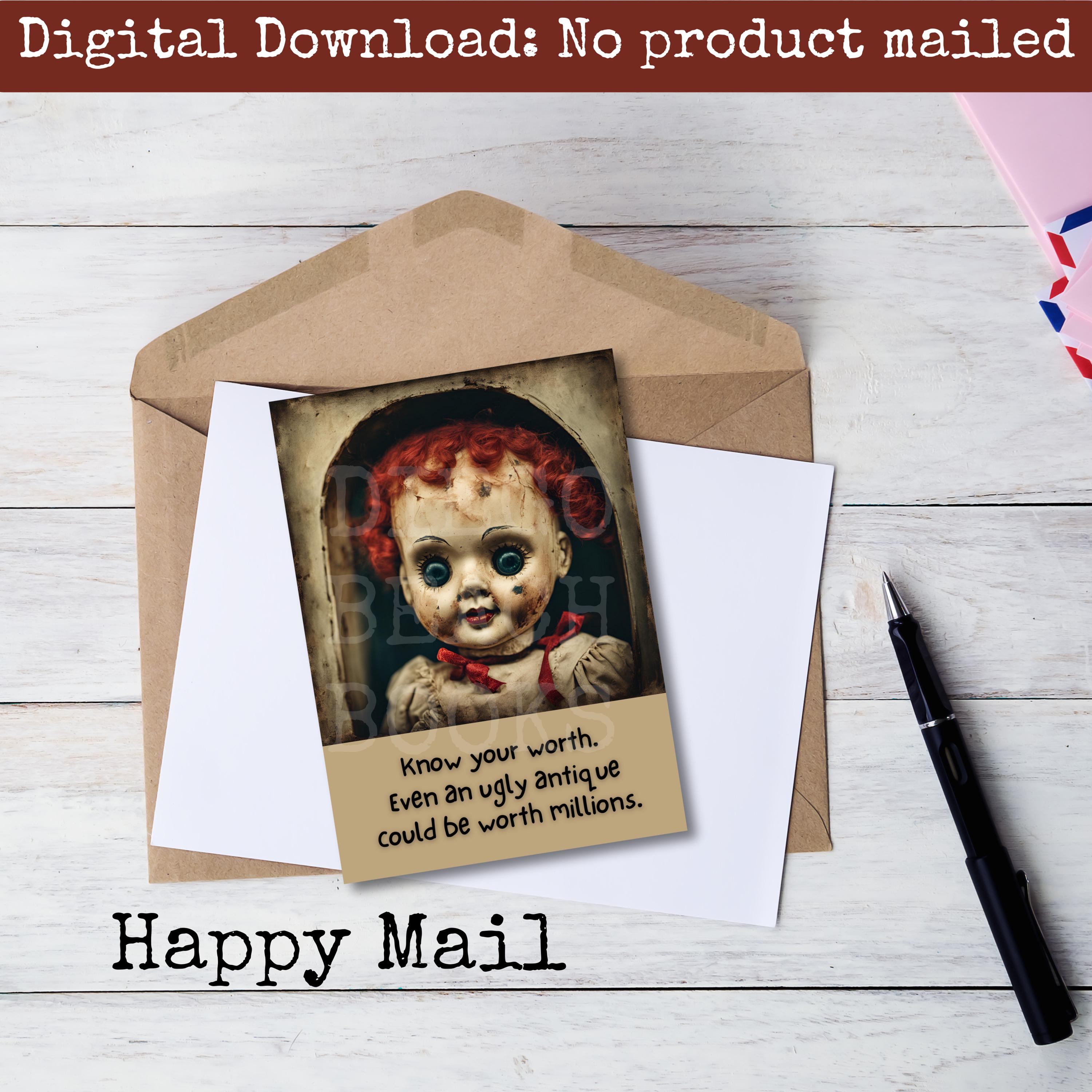 Spooky Doll Card Printable Greeting Card Know Your Worth Encouragement ...