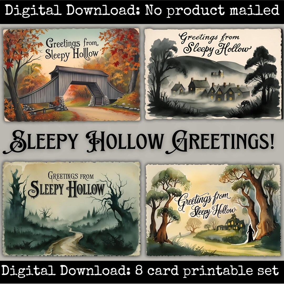 Greetings From Sleepy Hollow Printable Postcards Goth Ephemera for ...