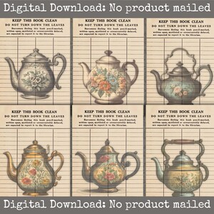 Teapot Library Card Printable Set Scrapbook Papers Junk Journal ...